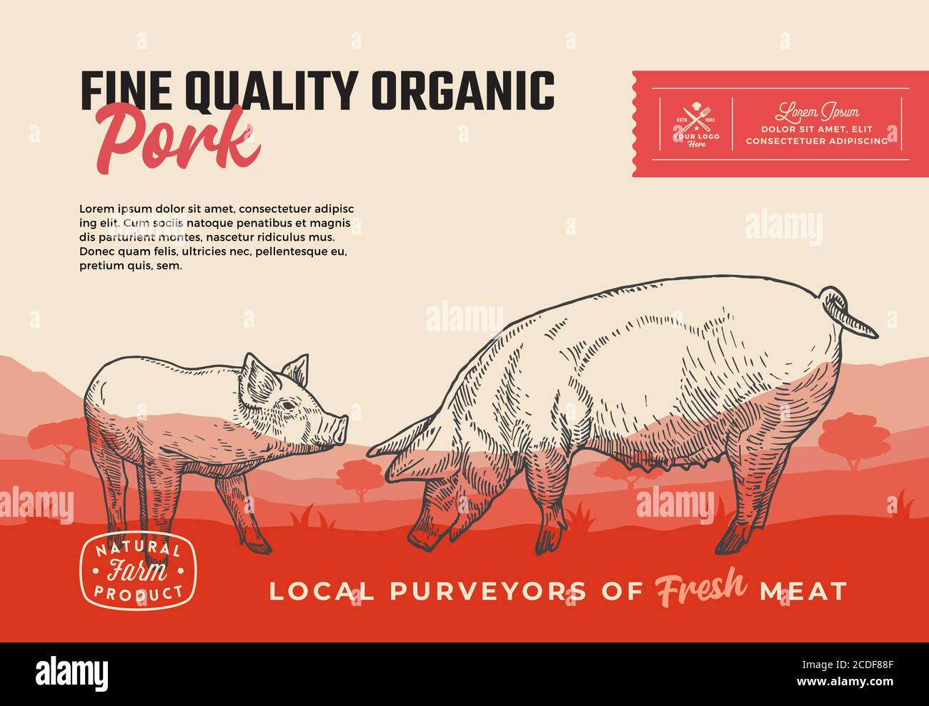 Fine Quality Organic Pork. Abstract Vector Meat Packaging Design or ...