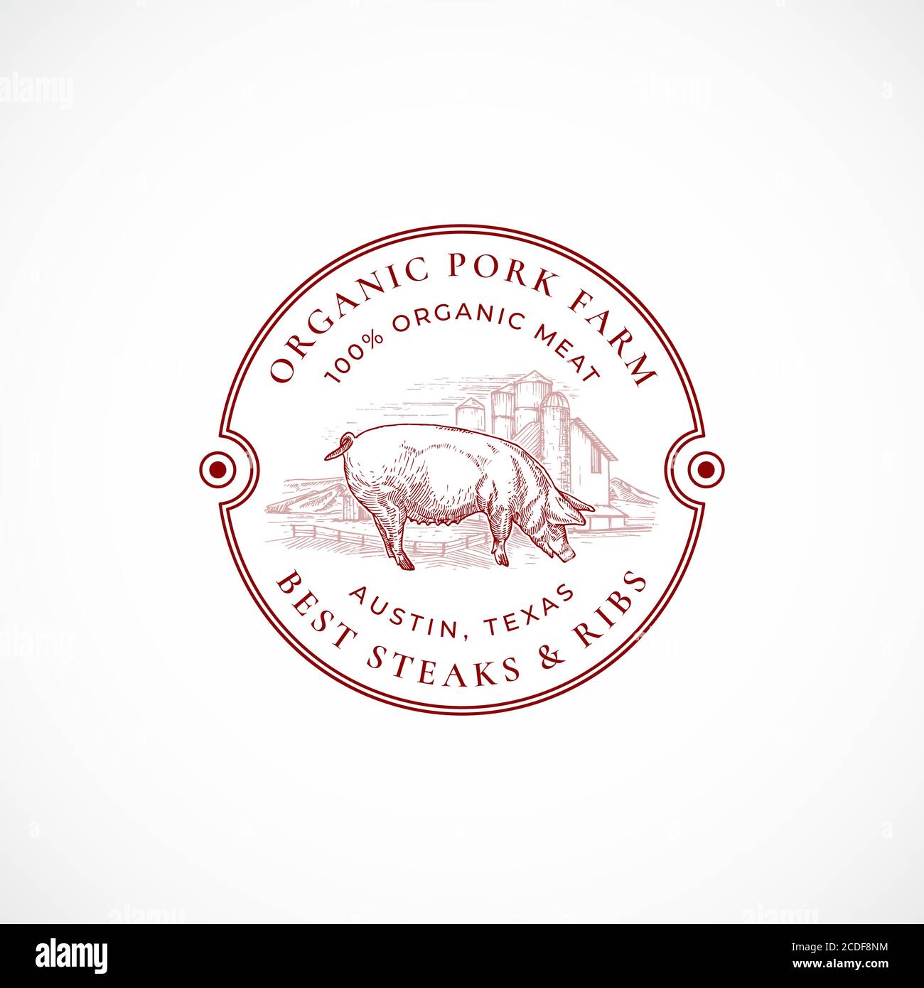 Pork Farm Framed Retro Badge or Logo Template. Hand Drawn Pig and Farm ...