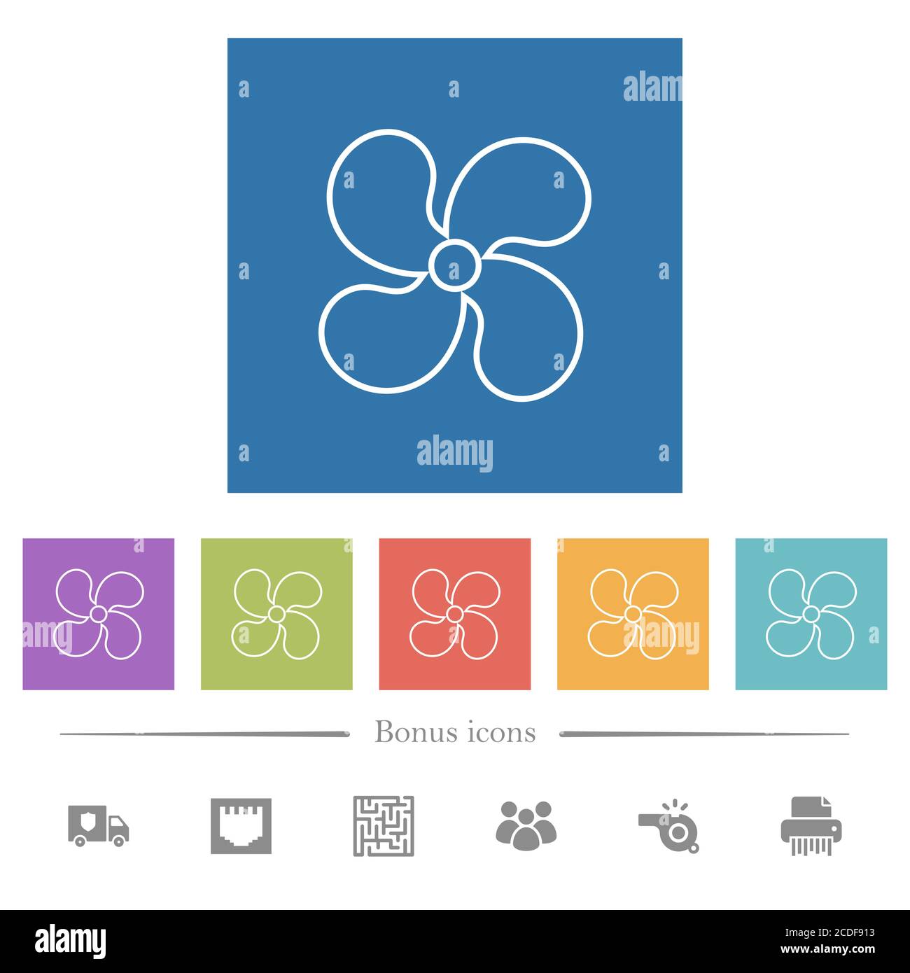Car fan flat white icons in square backgrounds. 6 bonus icons included ...