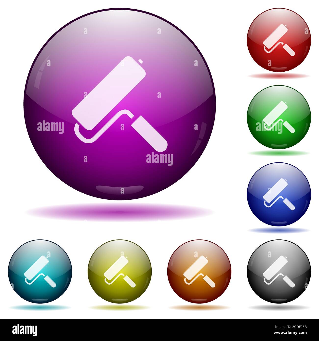 Paint roller icons in color glass sphere buttons with shadows Stock ...