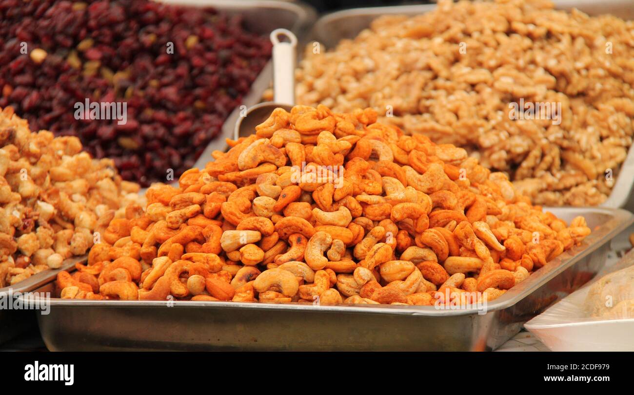 A Display of Food Nuts on a Retail Stall Stock Photo - Alamy