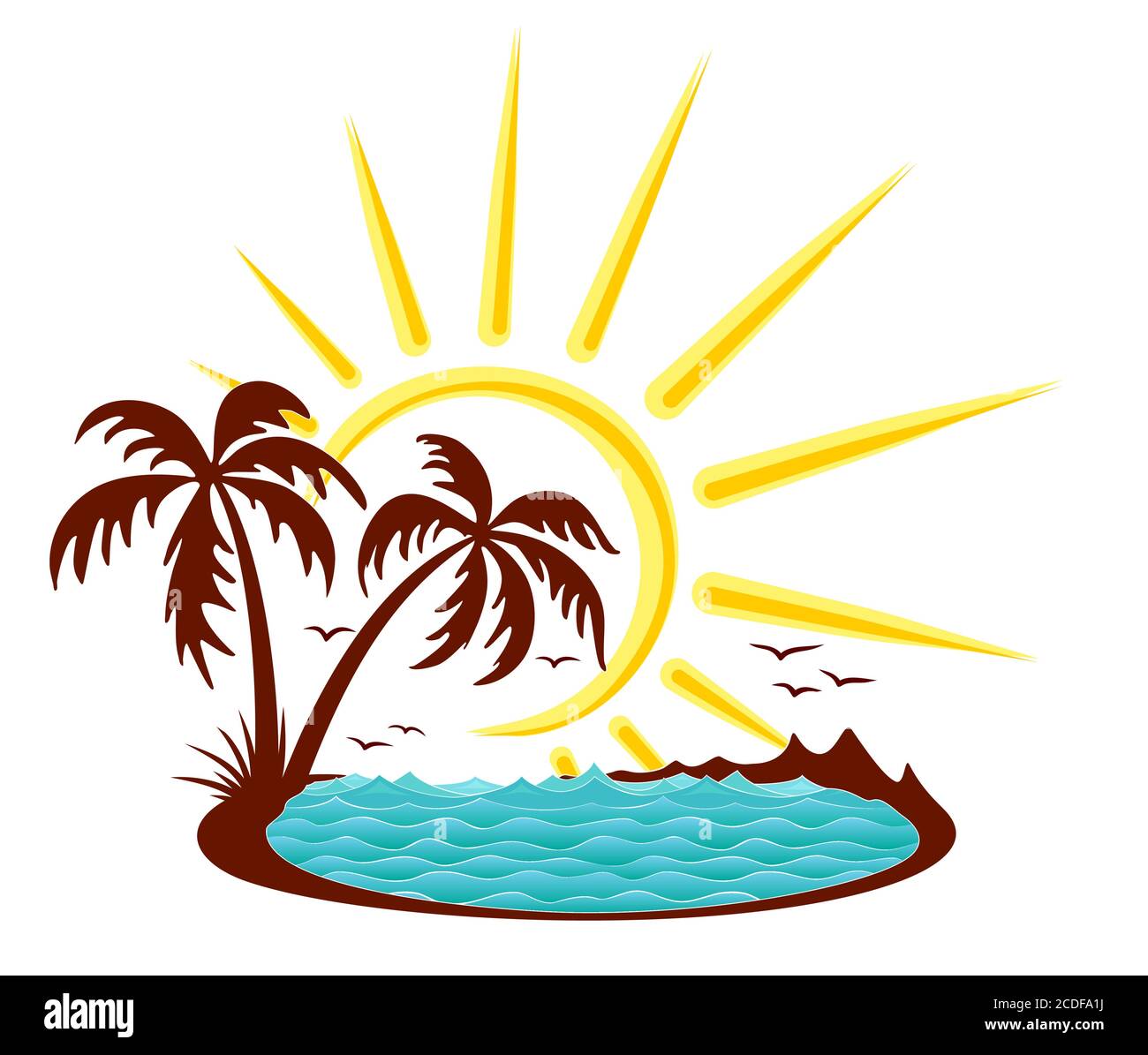 Tropical island symbol with sea, sun and palm trees Stock Vector Image ...