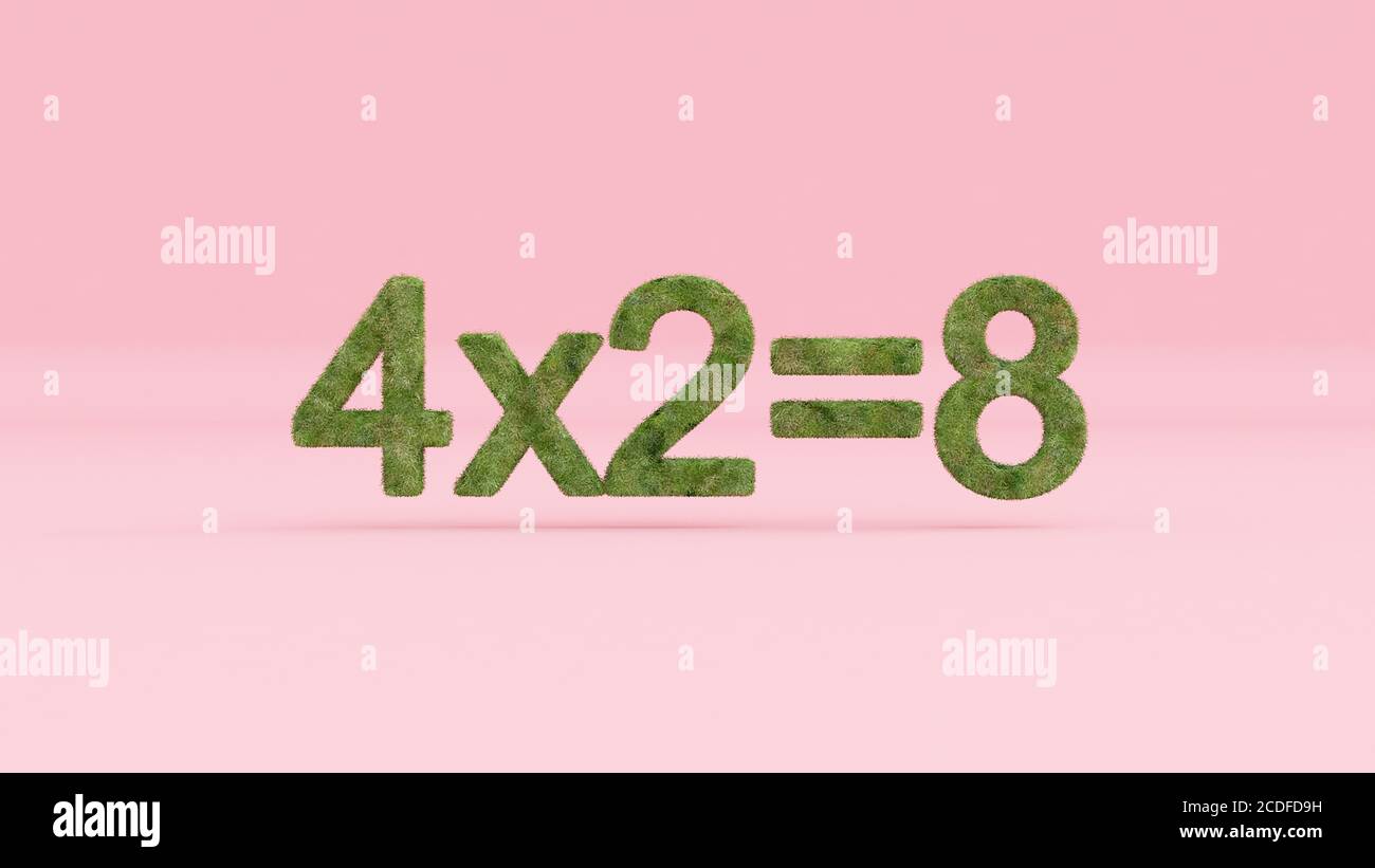 3D rendering of a mathematical equation with grassy texture on pink ...