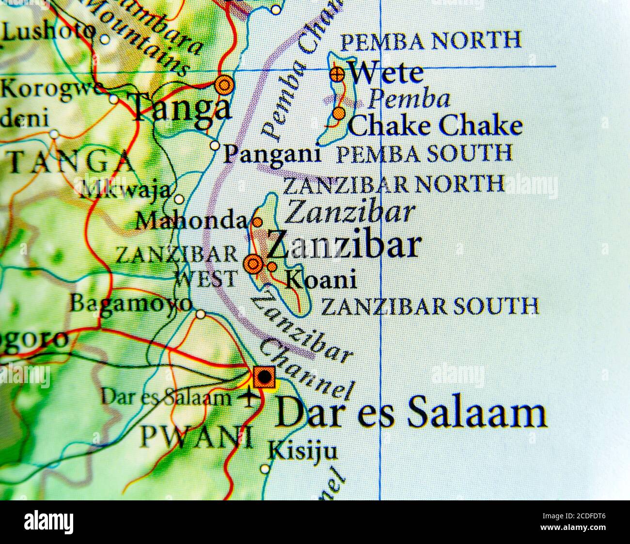 Geographic map of Zanzibar with important cities Stock Photo - Alamy