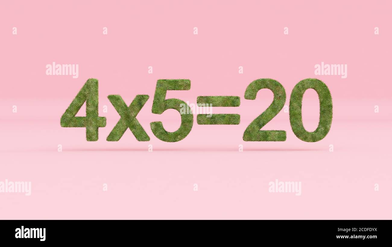 3D rendering of a mathematical equation with grassy texture on pink ...