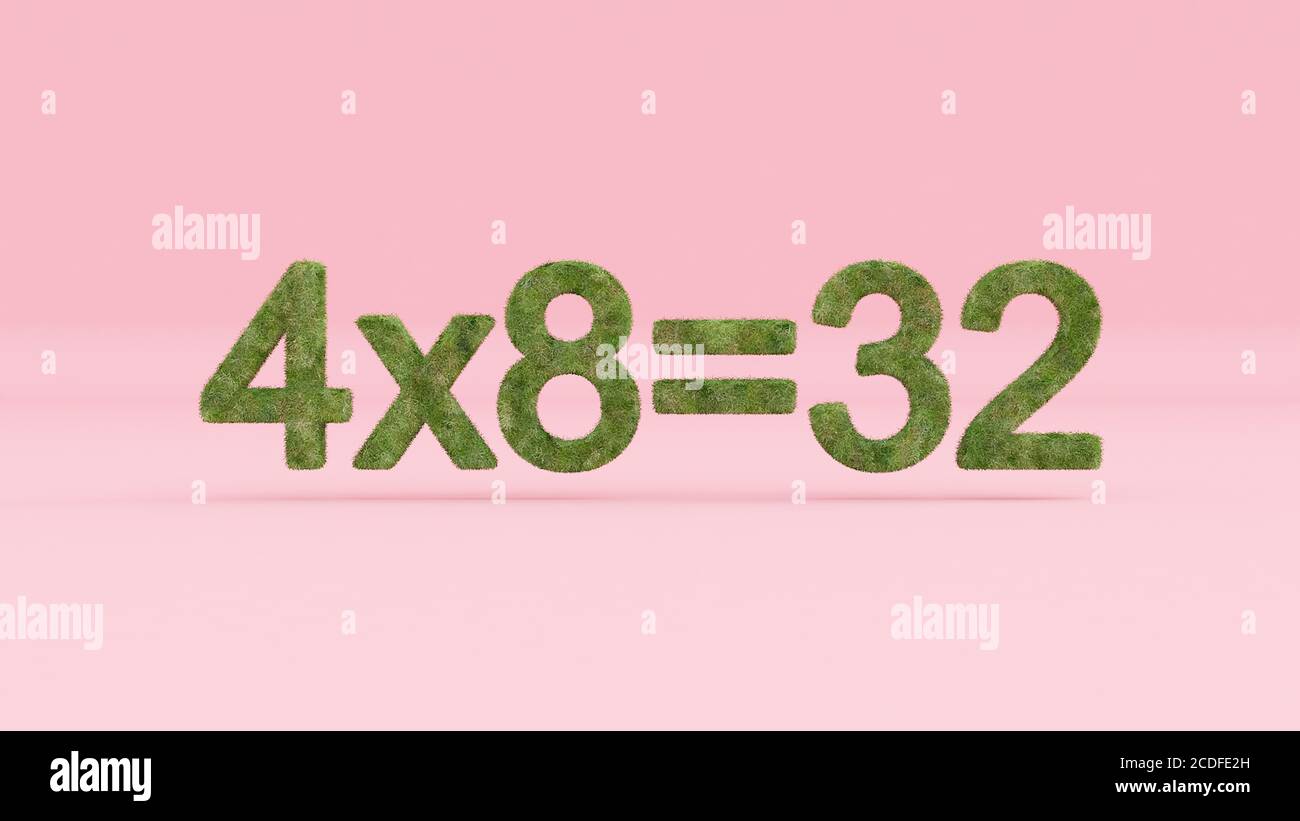 3D rendering of a mathematical equation with grassy texture on pink ...