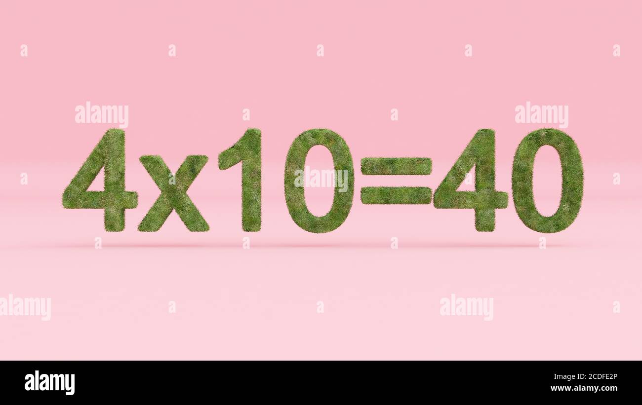 3D rendering of a mathematical equation with grassy texture on pink ...