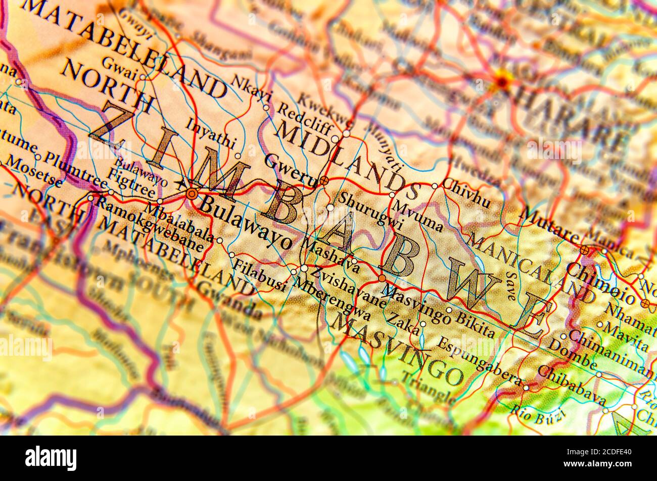 Geographic map of Zimbabwe with important cities Stock Photo - Alamy