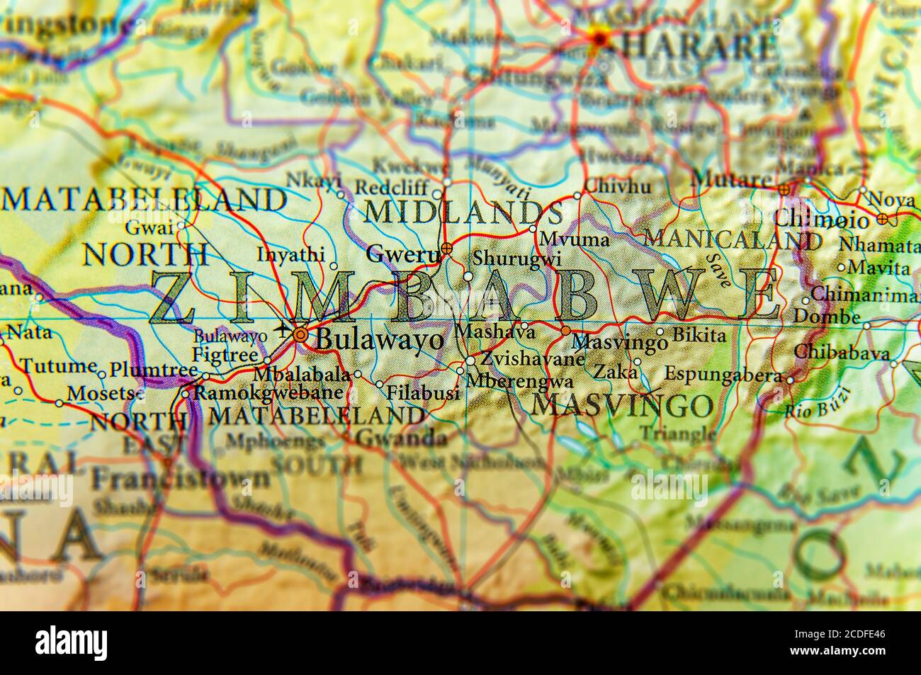 Geographic map of Zimbabwe with important cities Stock Photo - Alamy