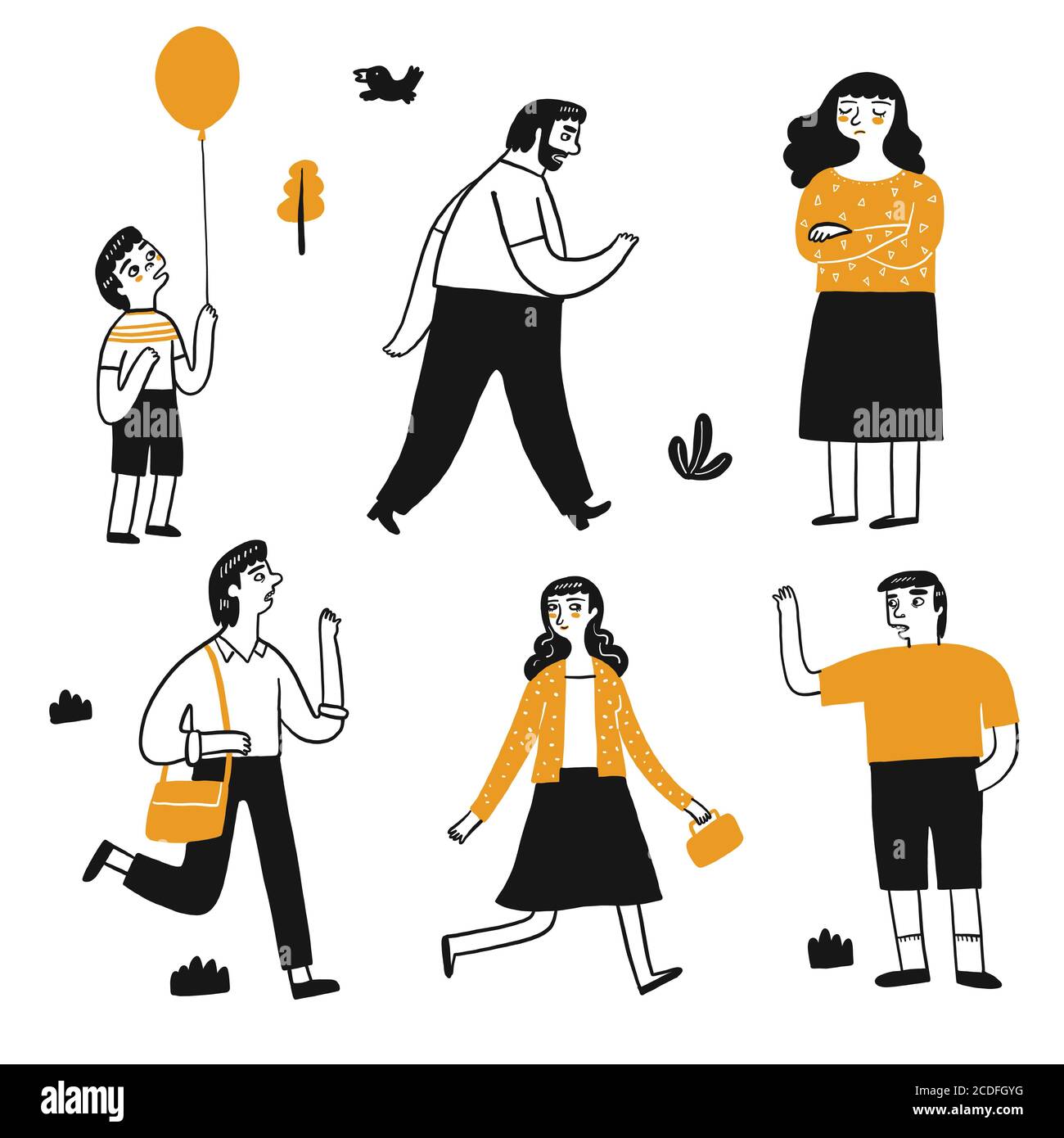 The drawing character of people are walk, happy, greet.Collection of ...