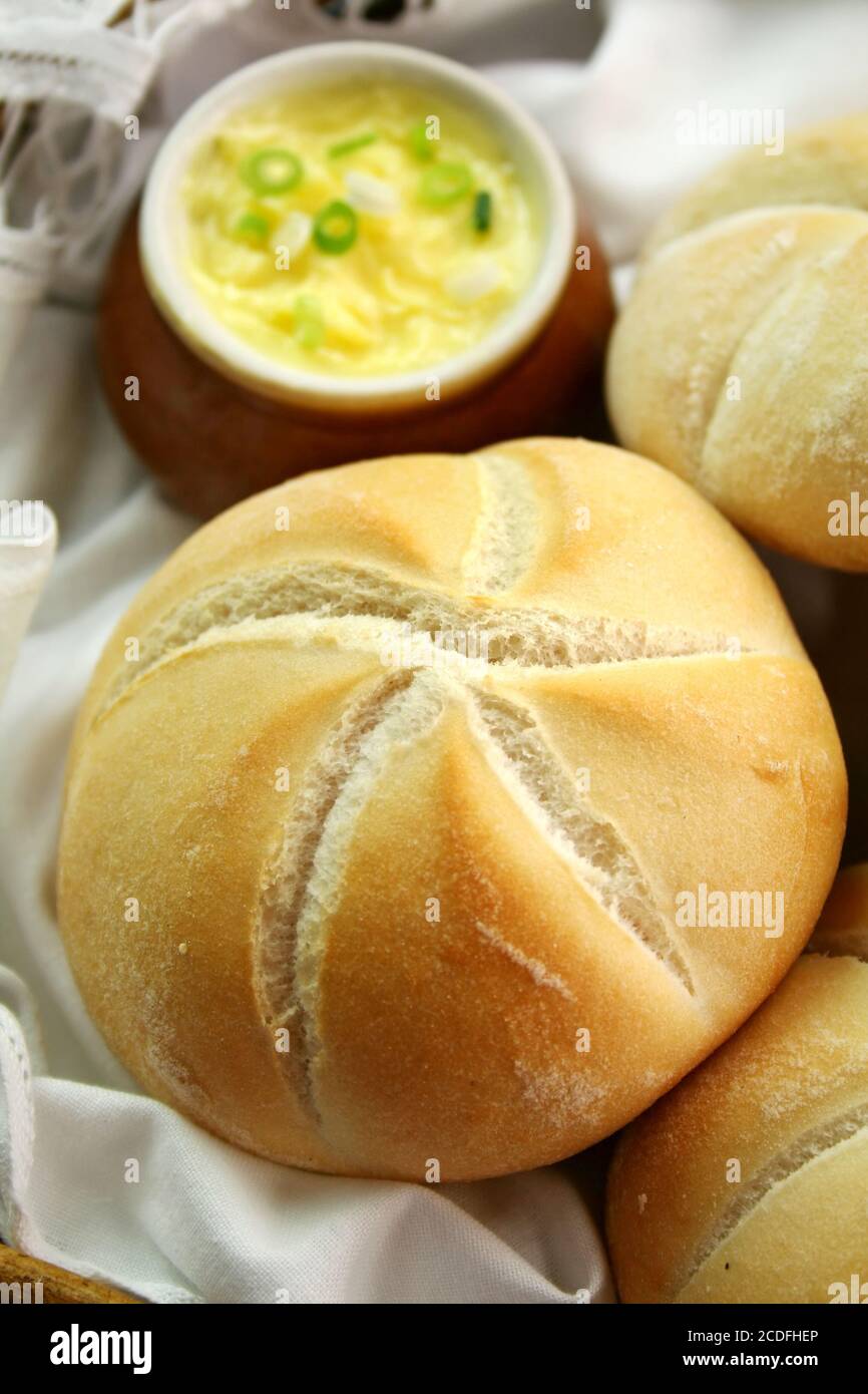Round Roll With Butter Stock Photo - Alamy