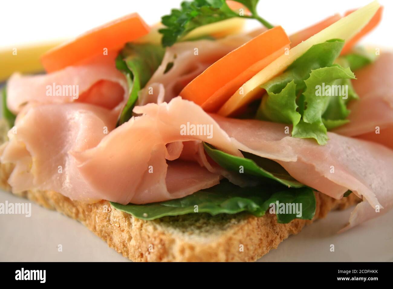 Open Ham And Salad Sandwich Stock Photo - Alamy