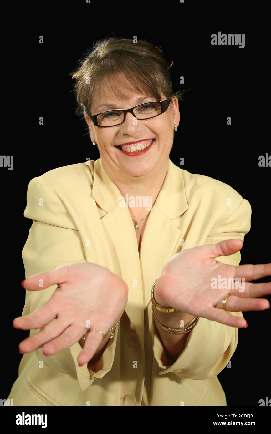 Hands Out Businesswoman Stock Photo - Alamy