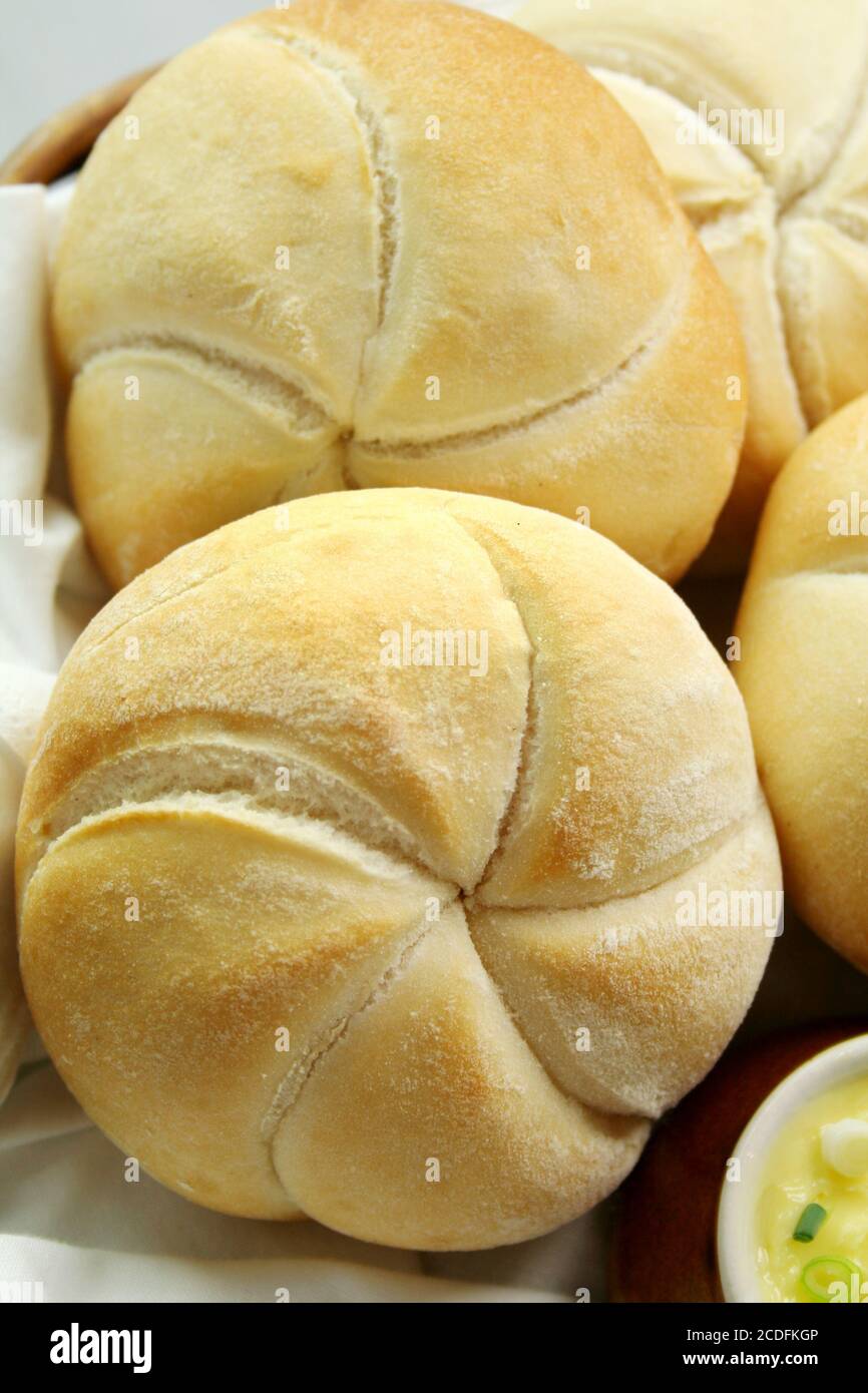Round Rolls And Butter Stock Photo - Alamy