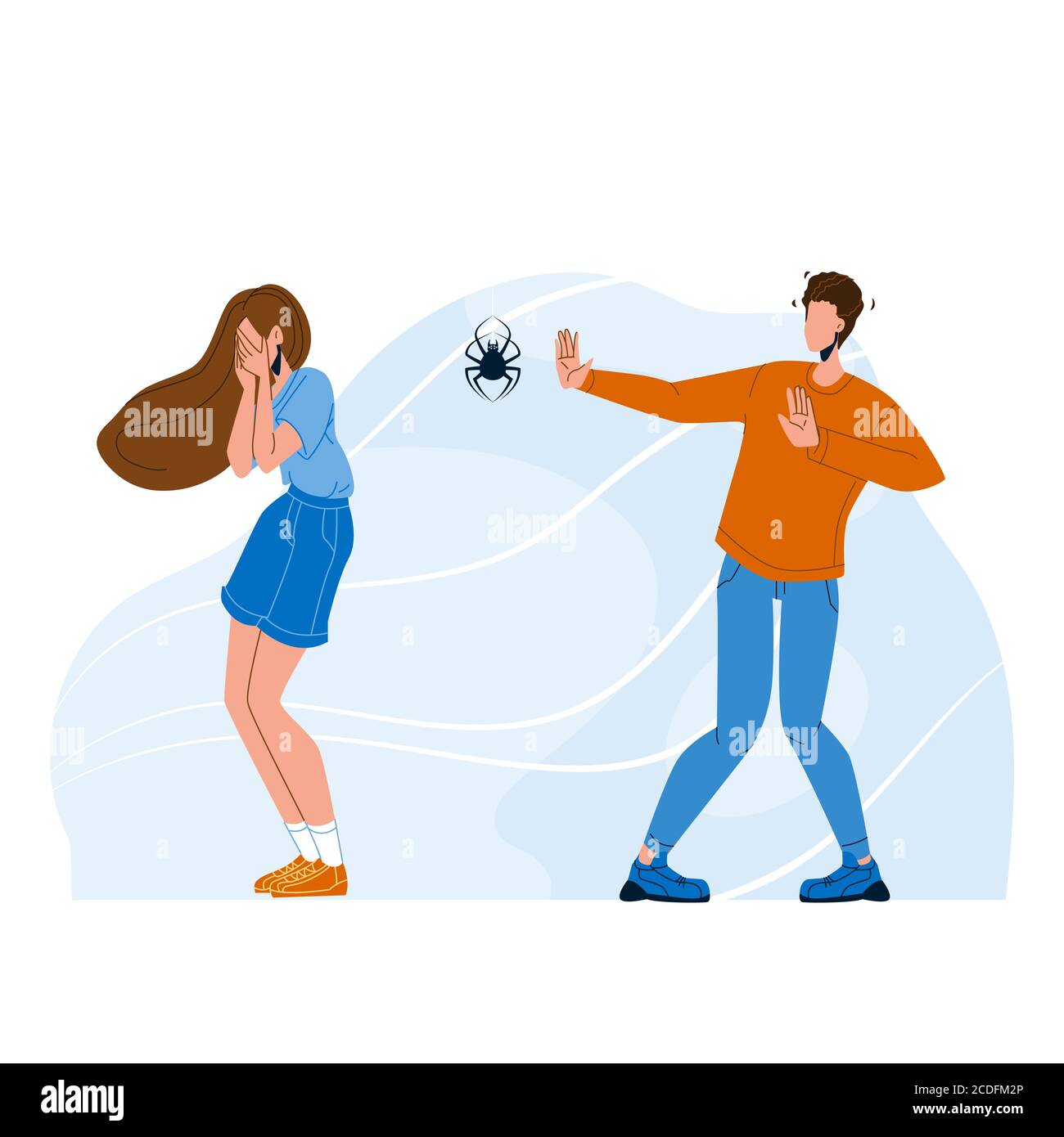 Shocked People With Phobia Afraid Spider Vector Stock Vector Image ...