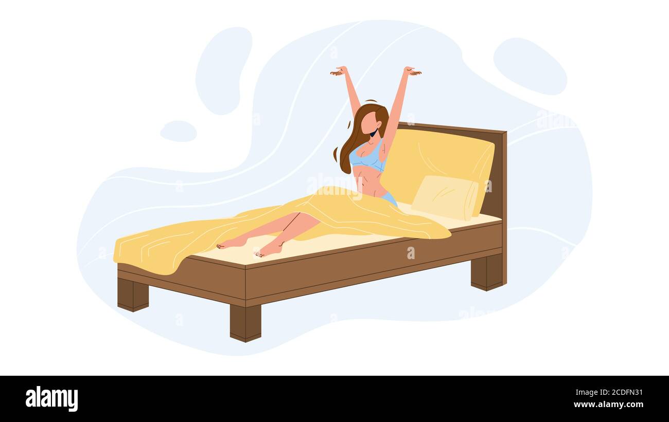 Woman Awake Morning In Comfortable Bed Vector Stock Vector Image & Art ...