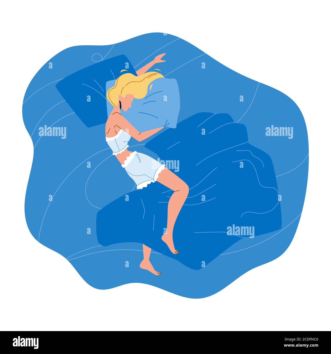 Woman Asleep At Night In Comfortable Bed Vector Stock Vector Image ...