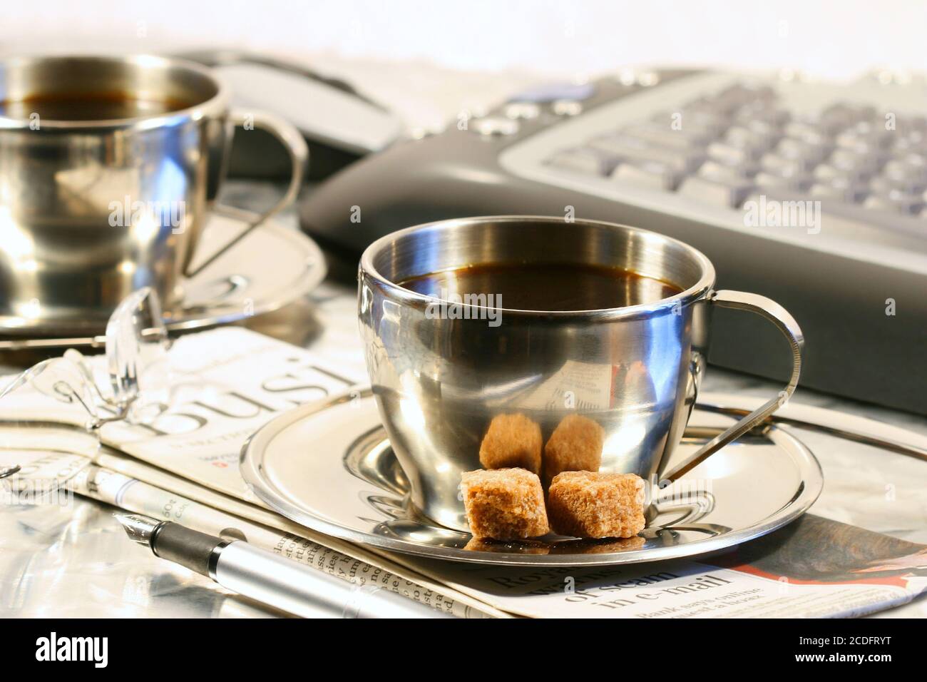 Cups of coffee ready for break Stock Photo - Alamy