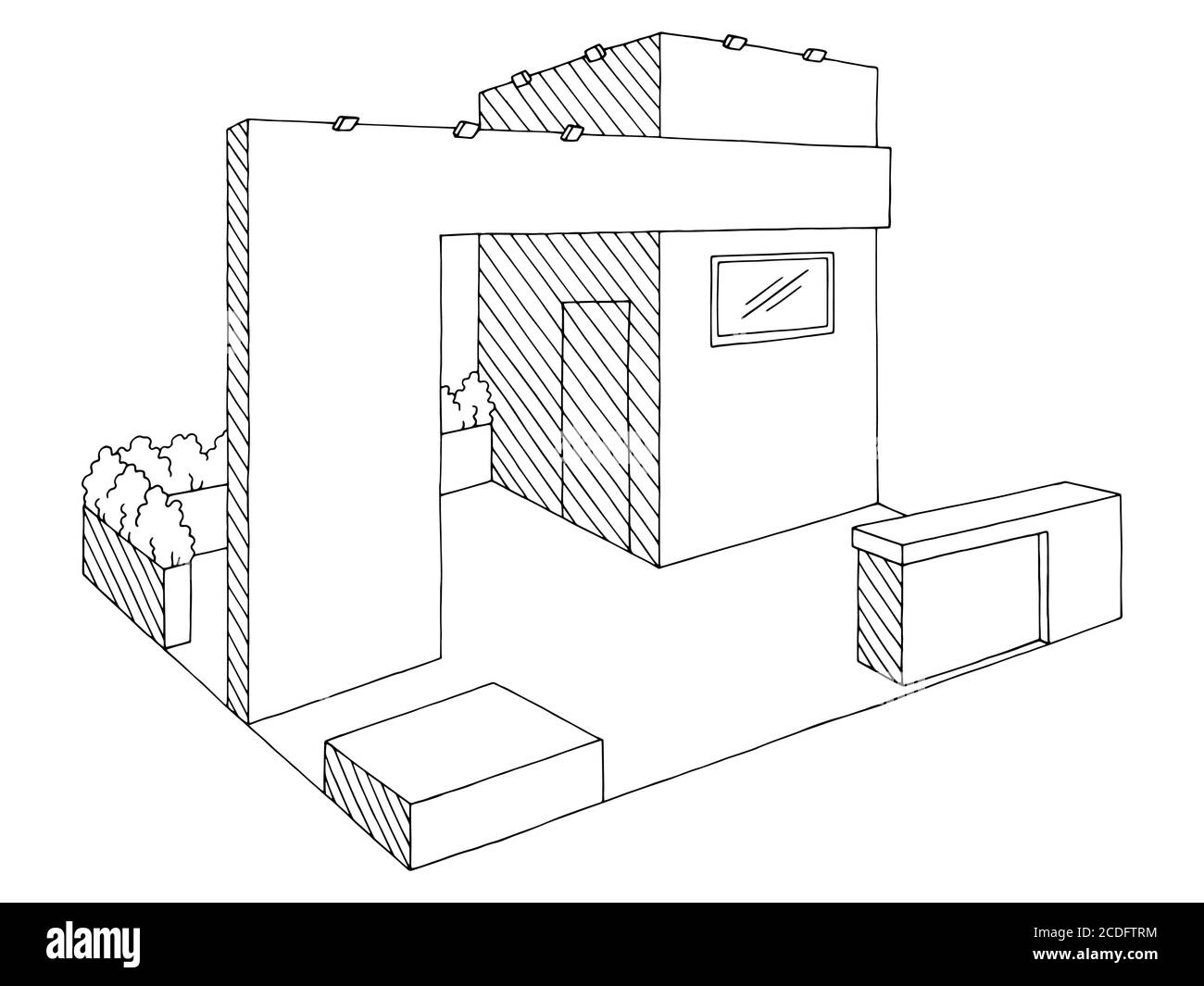 Exhibition stand graphic interior black white sketch illustration ...