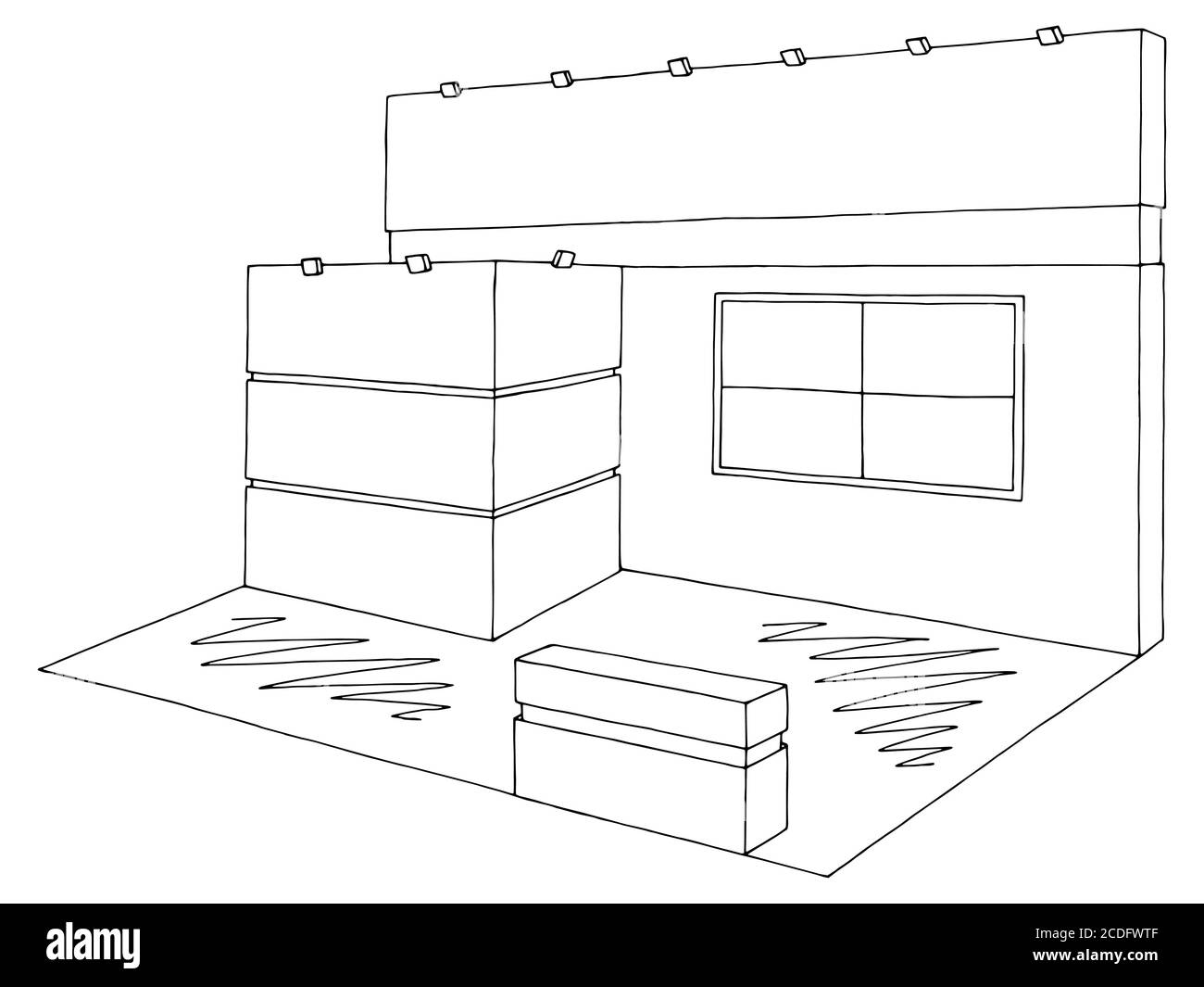 Exhibition stand graphic interior black white sketch illustration ...