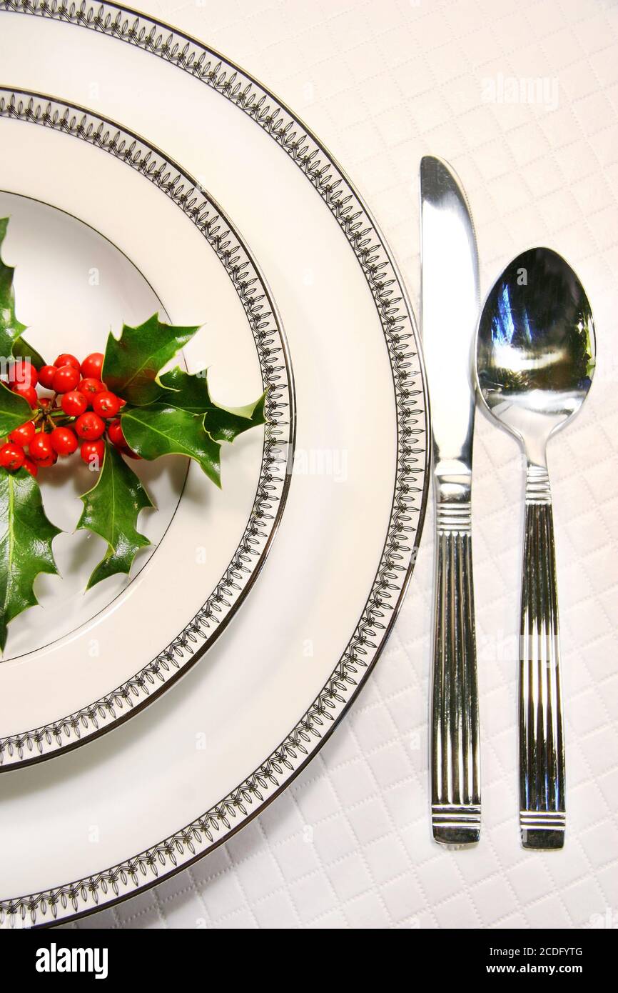 Silver plate setting Stock Photo - Alamy