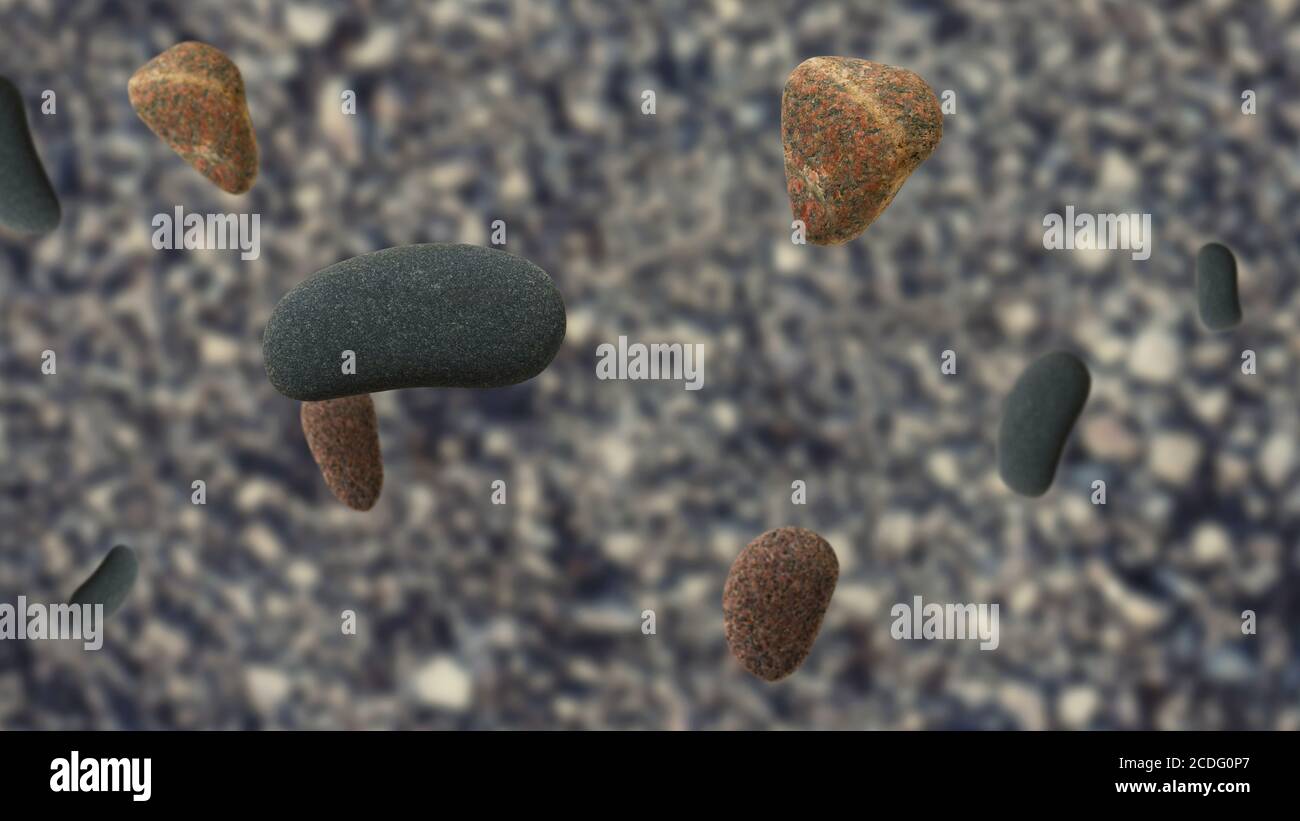 Falling stones. Close-up. Top view. Blurred background Stock Photo - Alamy