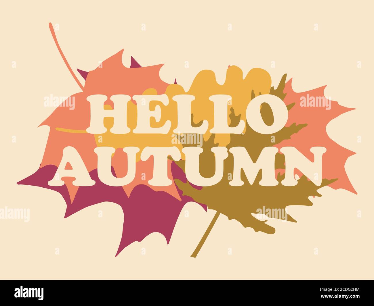 Hello autumn. Typography banner with leaves. Falling leaves, leaf fall ...
