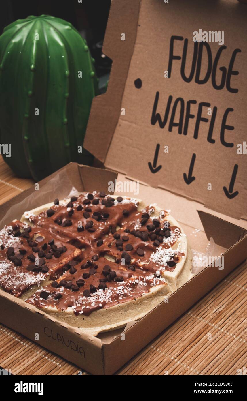 Closeup of Fudge waffles in a box on a table Stock Photo - Alamy