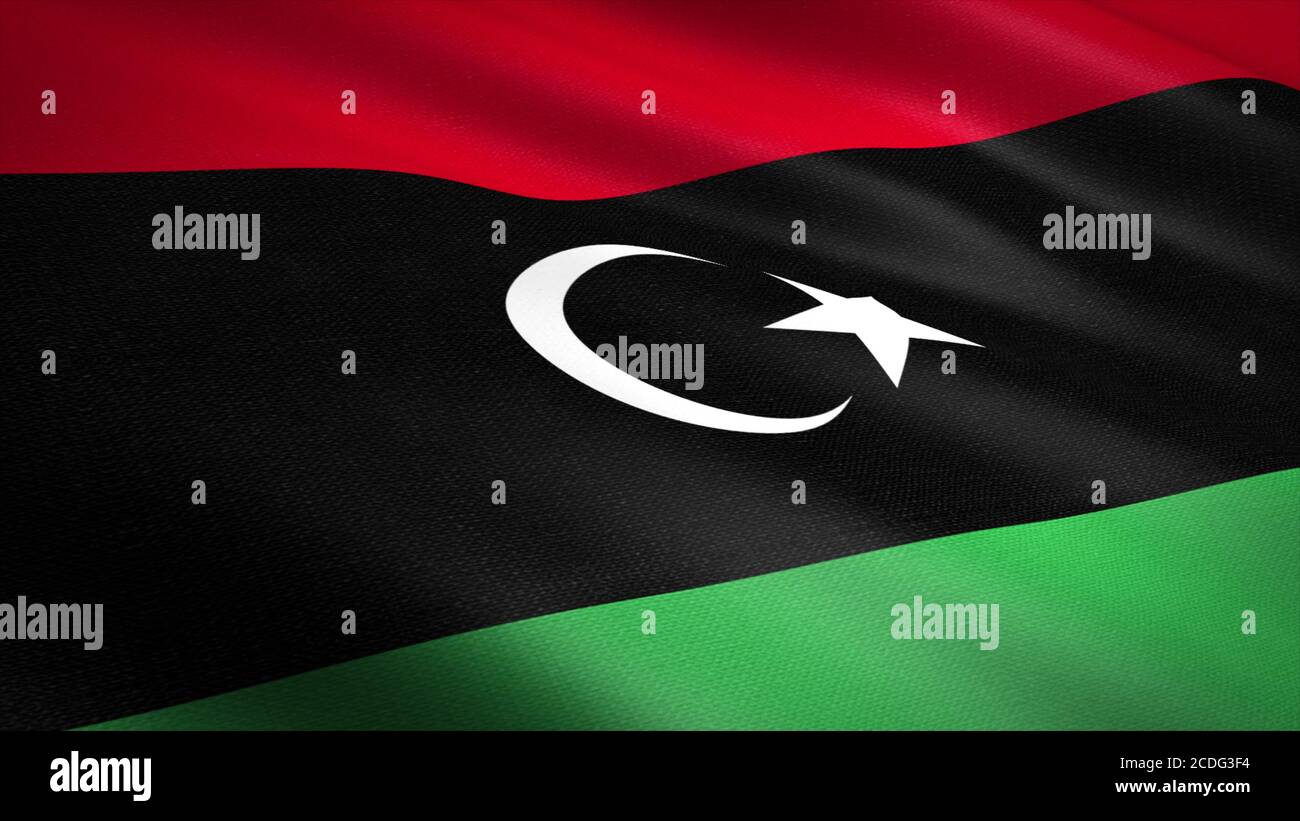 Flag of Libya. Realistic waving flag 3D render illustration with highly ...