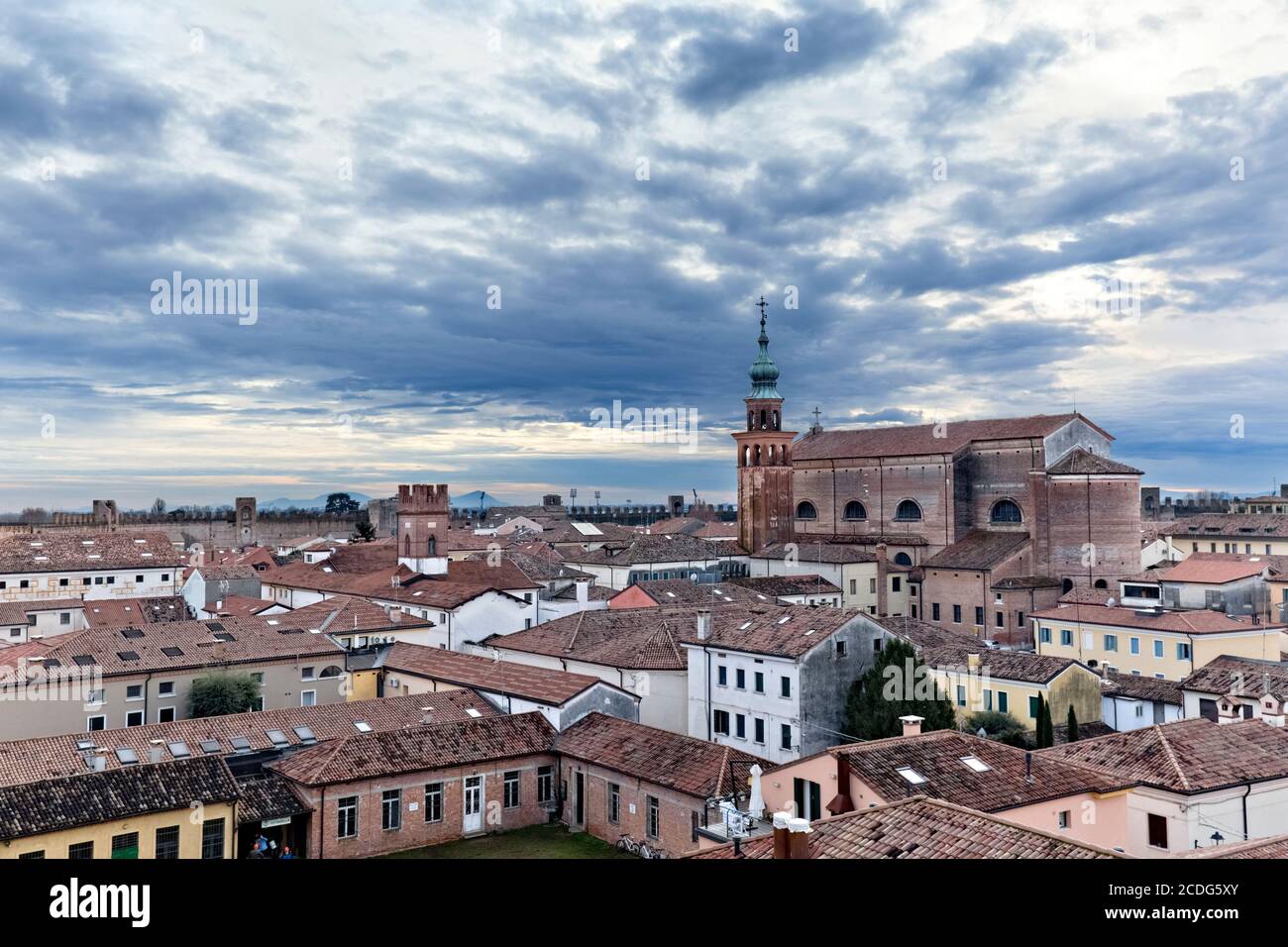 The neoclassical cathedral and the medieval town of Cittadella. Padova ...