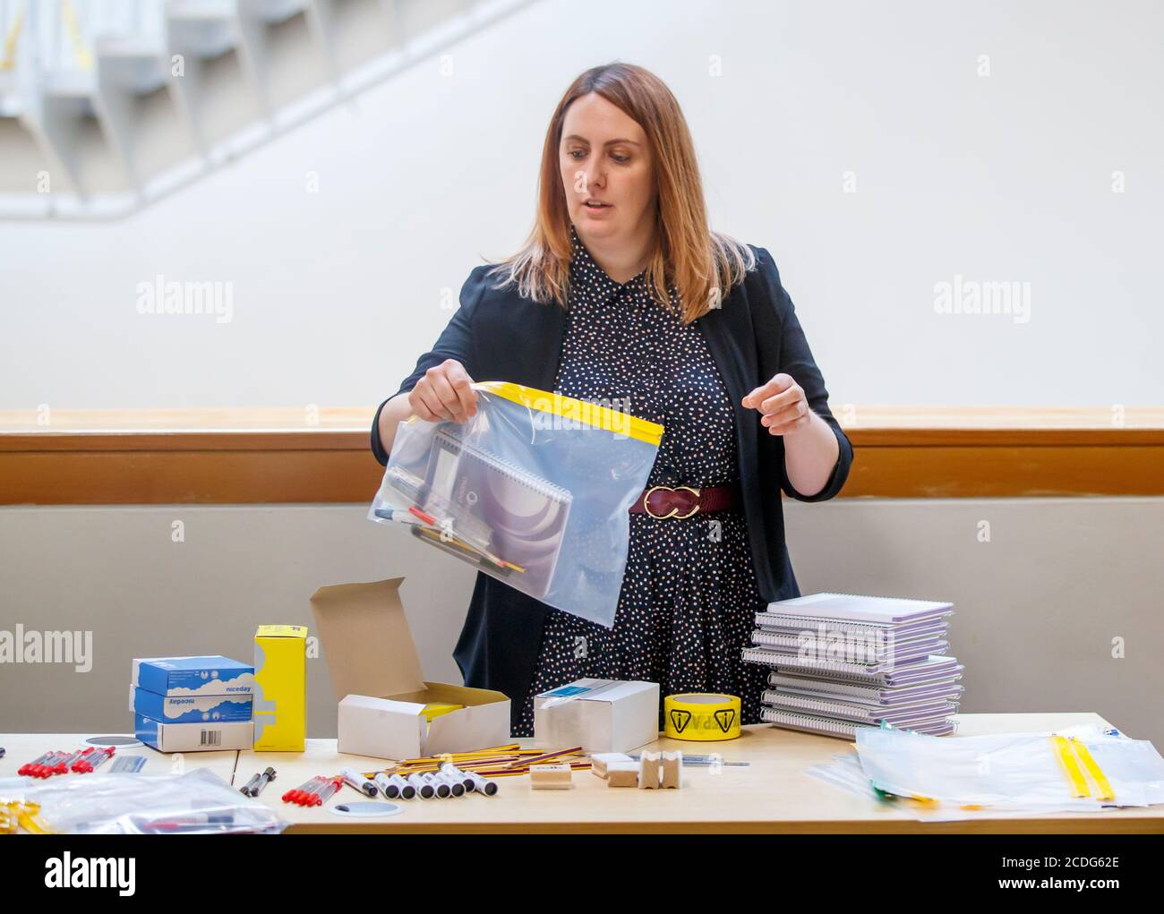 Principal Cara Ackroyd, prepares individualised student equipment packs ...