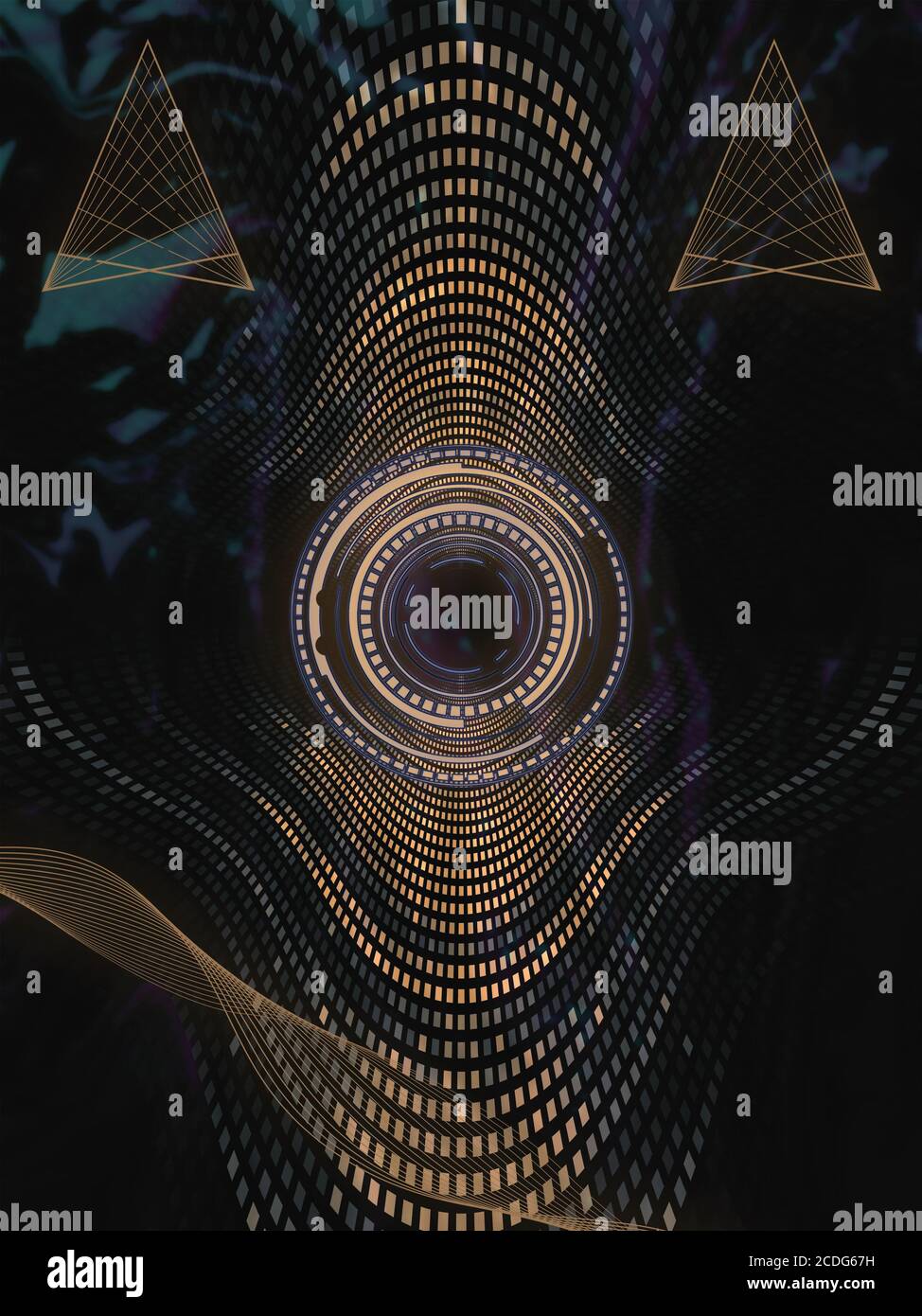 Technology circle on a futuristic background. Luminous triangles ...