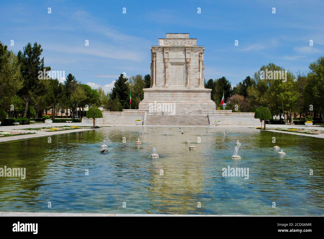 The exterior with pond of tomb of Ferdowsi, the renowned Persian poet ...