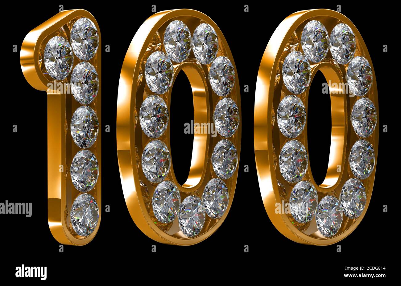 Golden 100 numeral incrusted with diamonds Stock Photo - Alamy