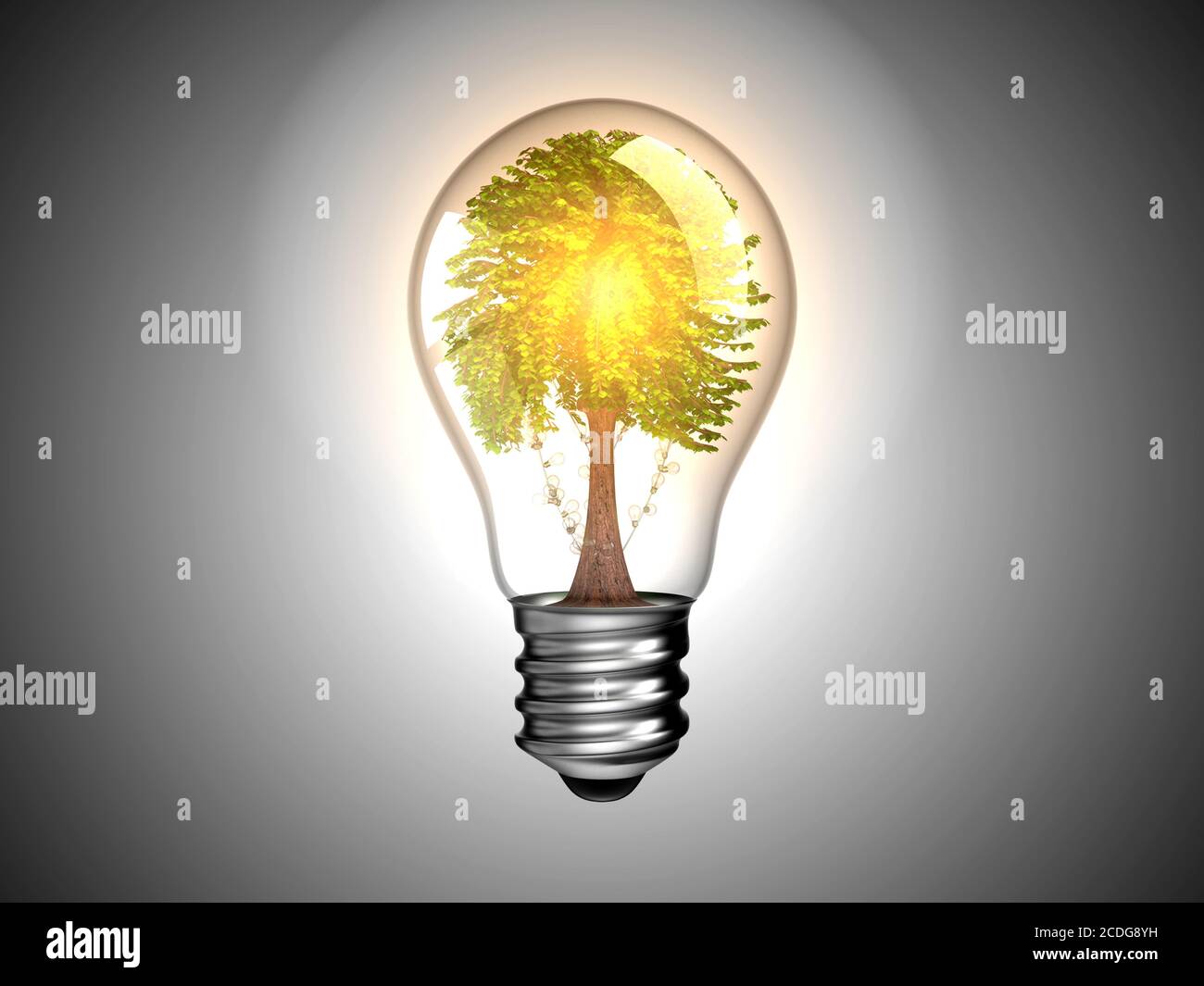 Lightbulb with tree inside it and light Stock Photo - Alamy