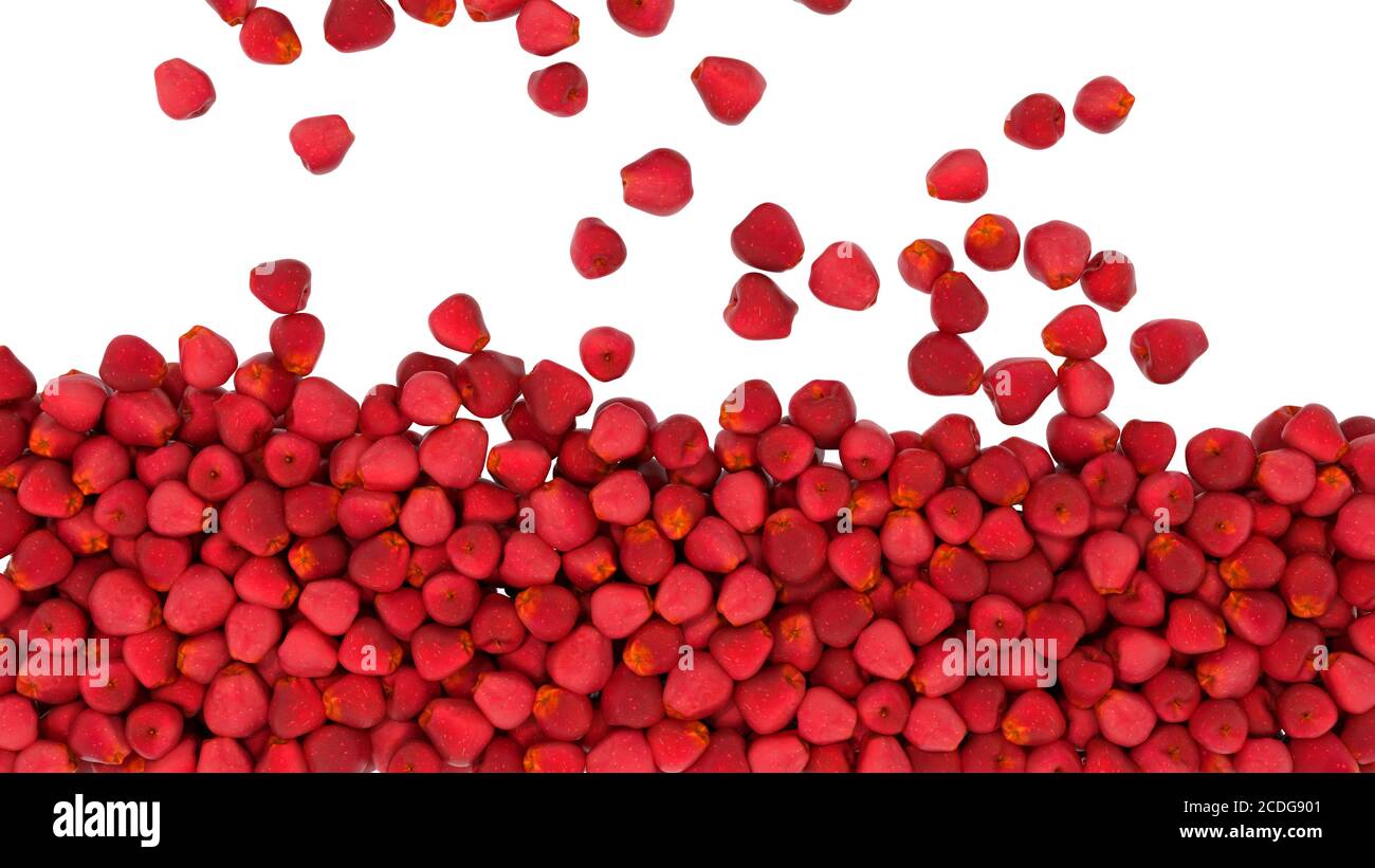 Red apples falling down isolated Stock Photo - Alamy