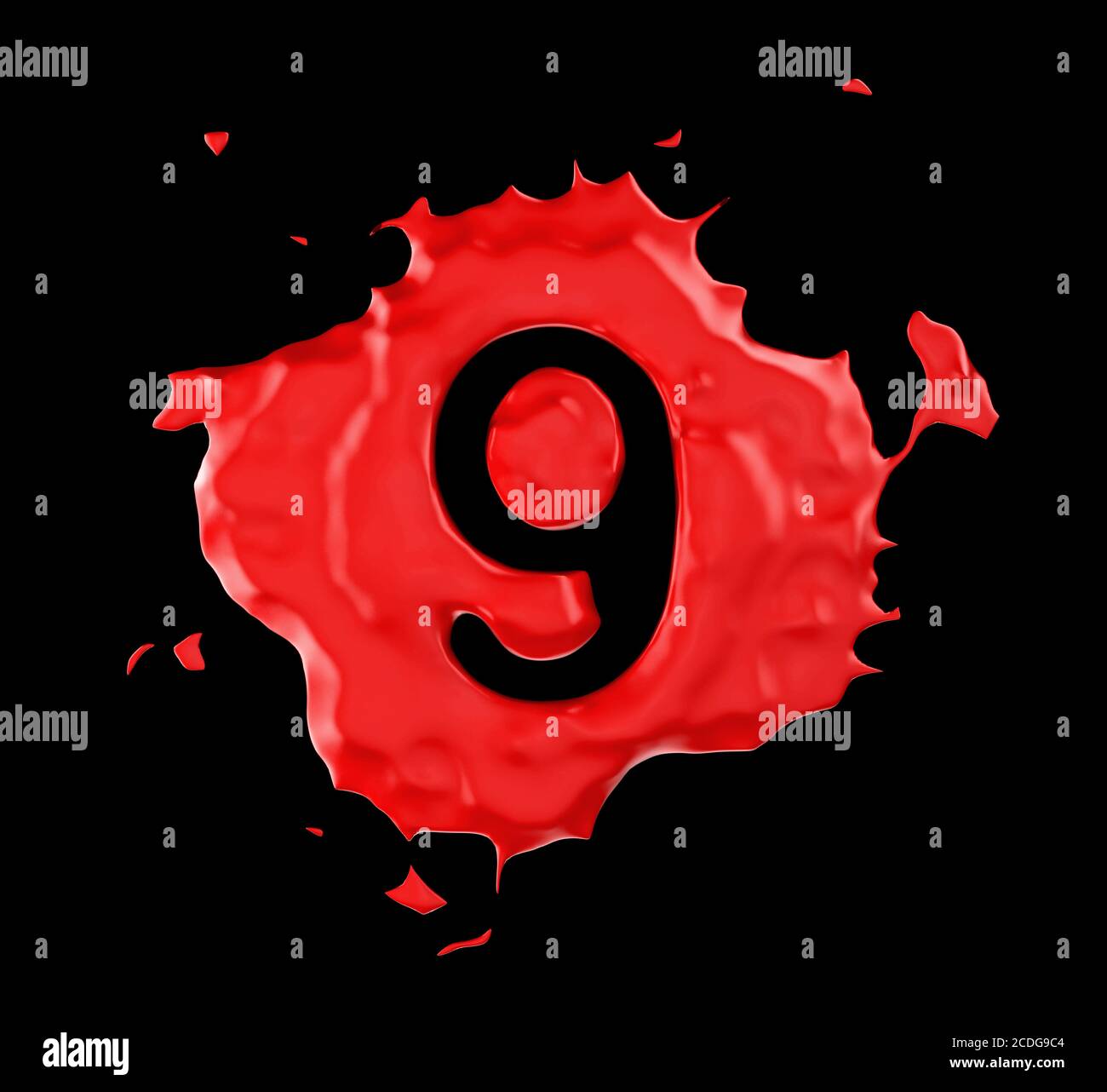 Red blob 9 figure over black background Stock Photo - Alamy