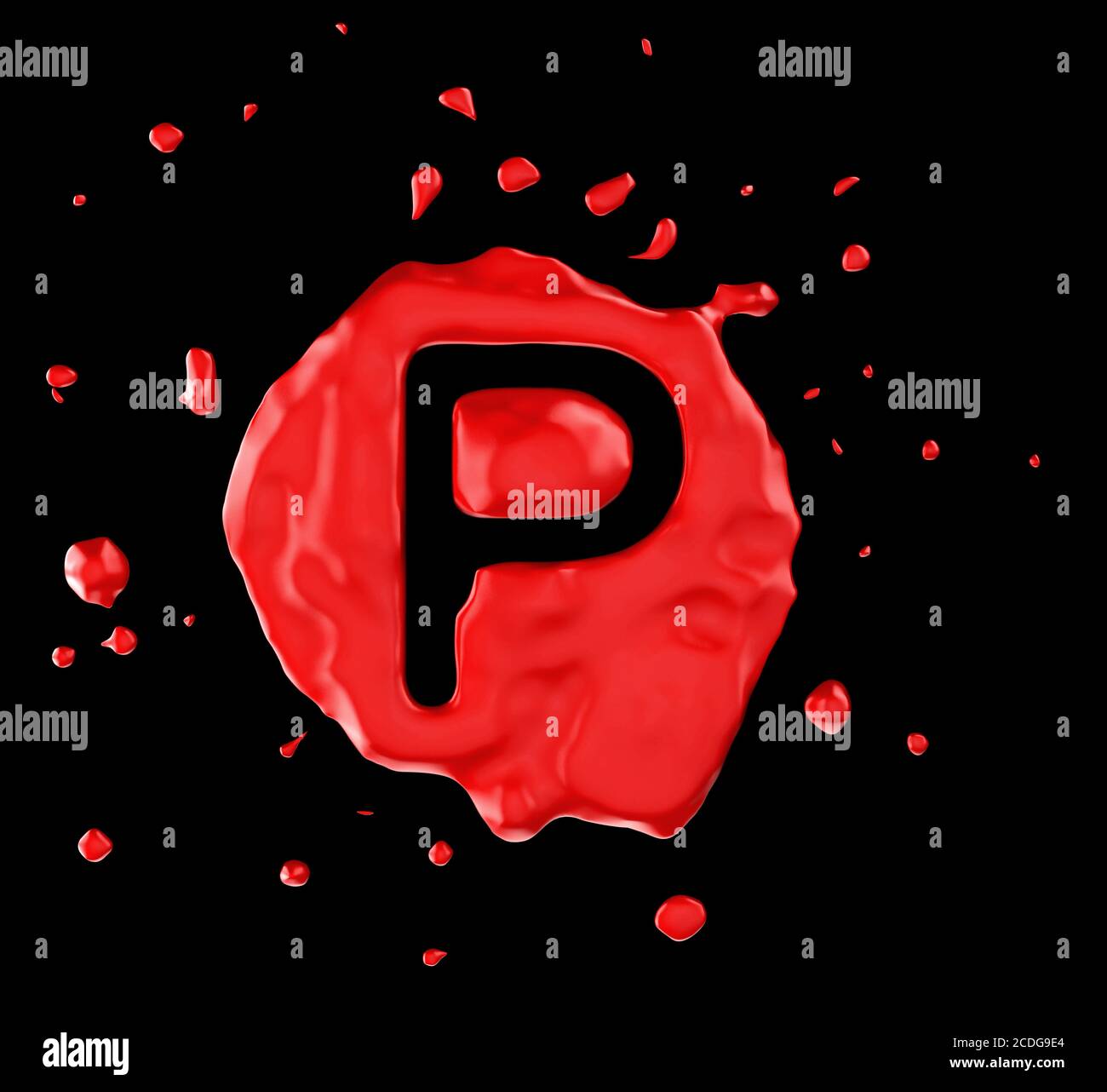 Red blot P, letter over black background Stock Photo - Alamy