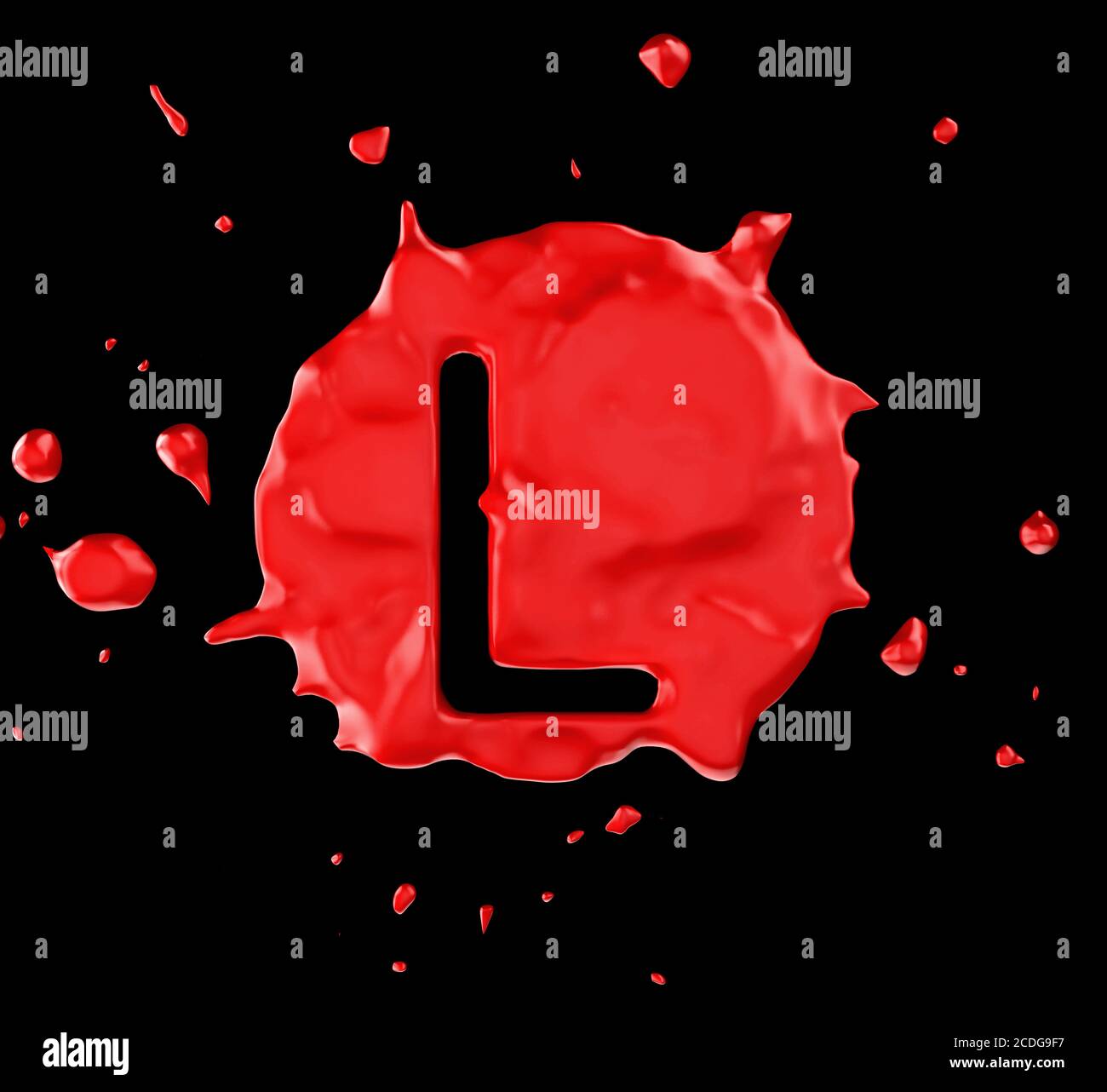 Red blot L letter over black background Stock Photo - Alamy