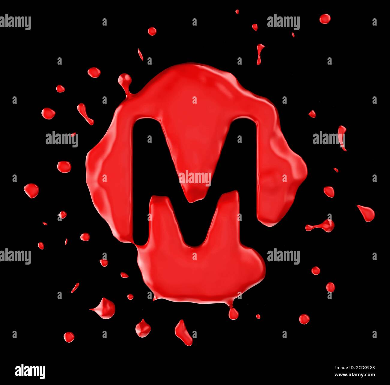 Red blot M letter over black background Stock Photo - Alamy
