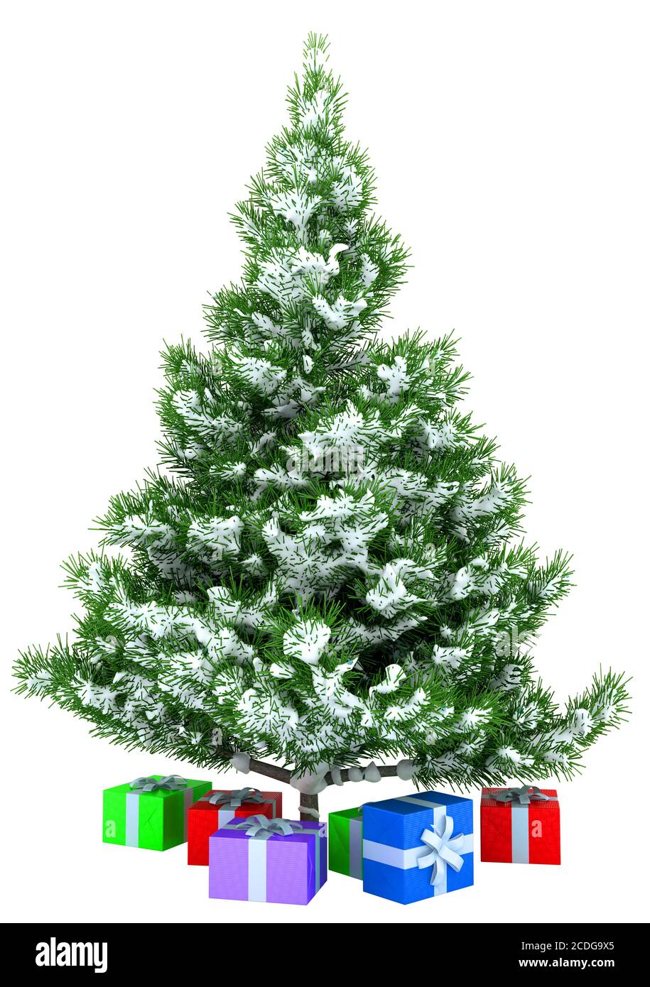Christmas tree with gifts isolated over white Stock Photo - Alamy