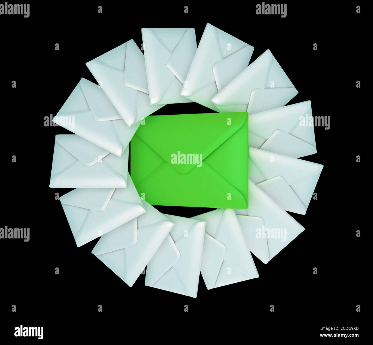 One large and many small envelopes over black Stock Photo - Alamy