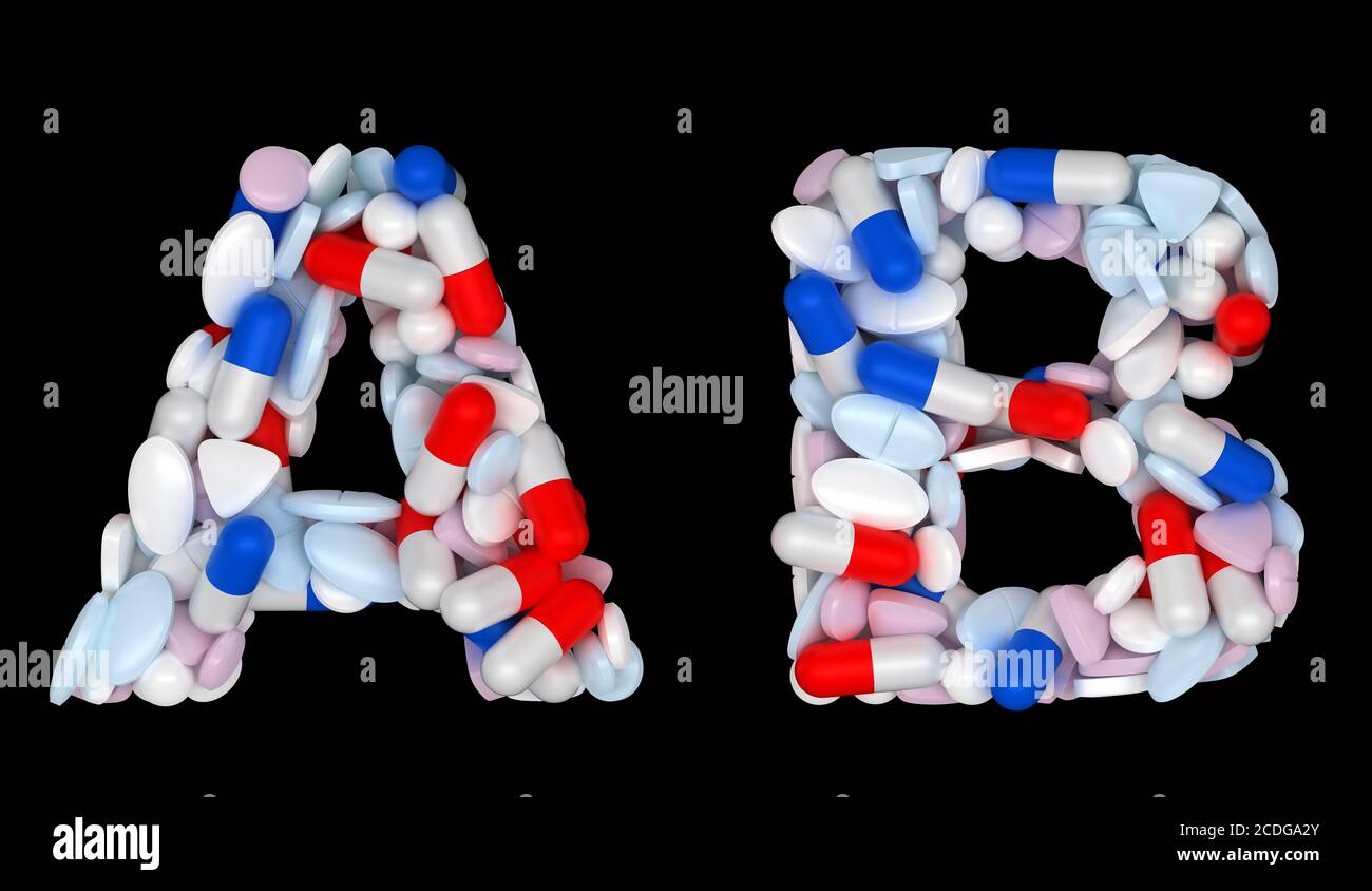 Healthcare font A and B pills letters Stock Photo - Alamy