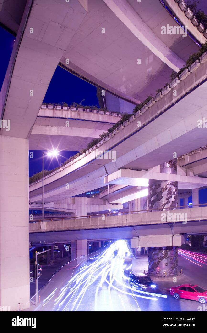 Elevated freeways in the intersection of Yan An Road and Chongging ...
