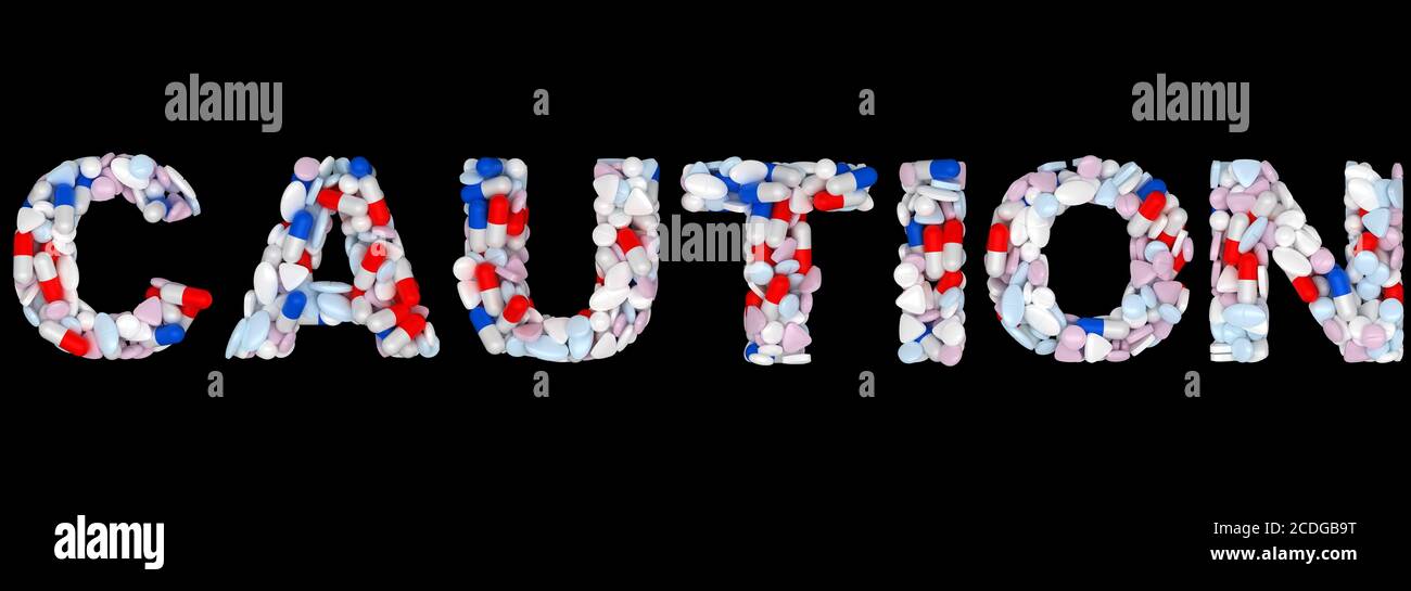 Medical font Caution word isolated Stock Photo - Alamy