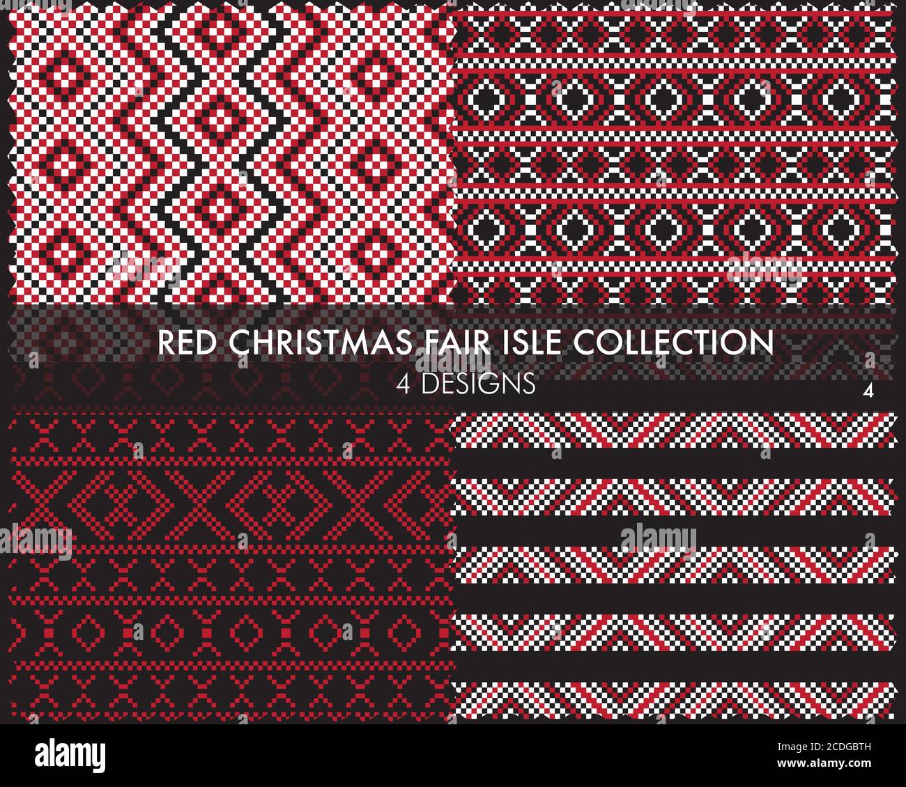 Red Christmas fair isle pattern collection includes 4 design swatches ...