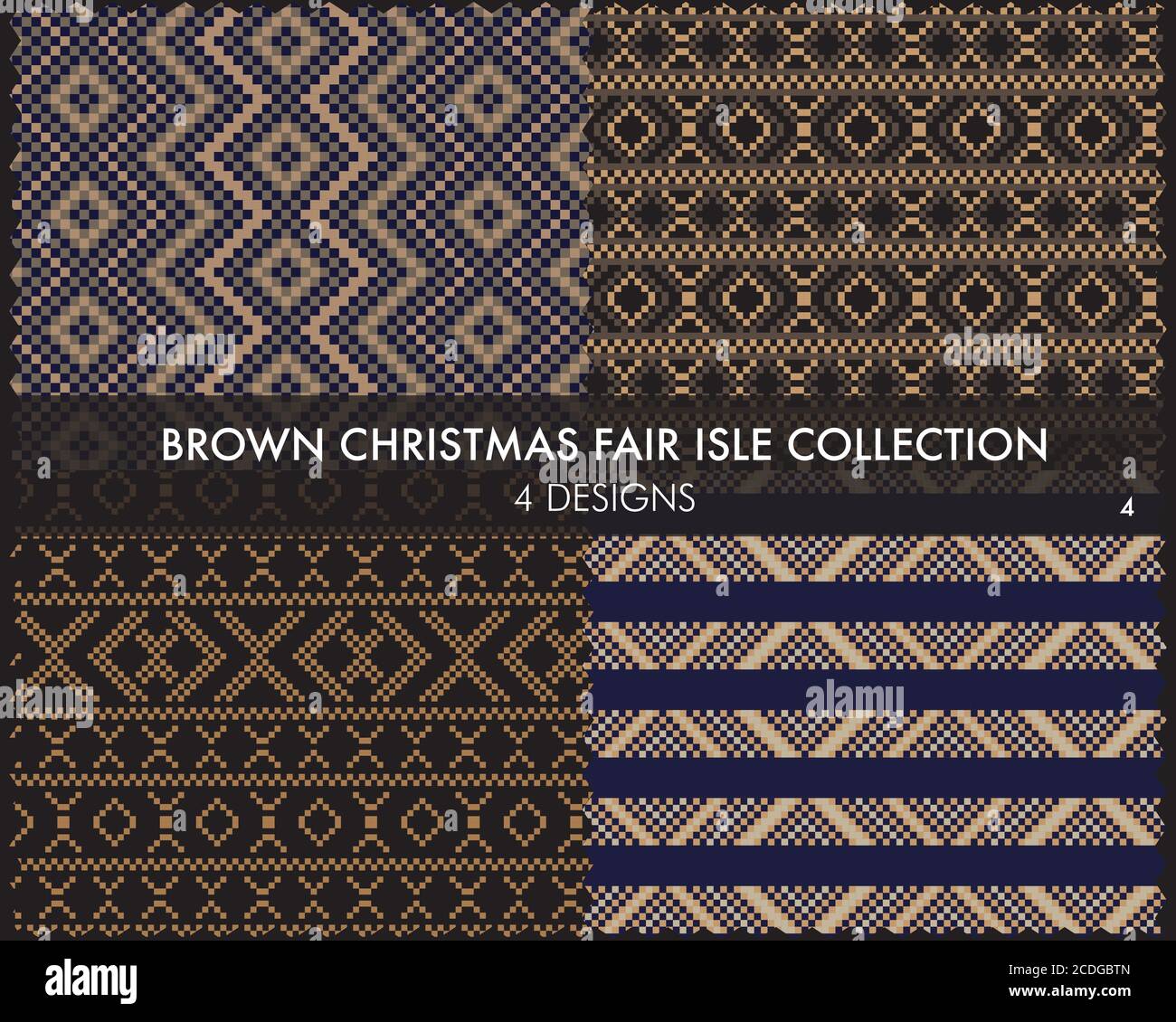 Brown Christmas fair isle pattern collection includes 4 design swatches ...