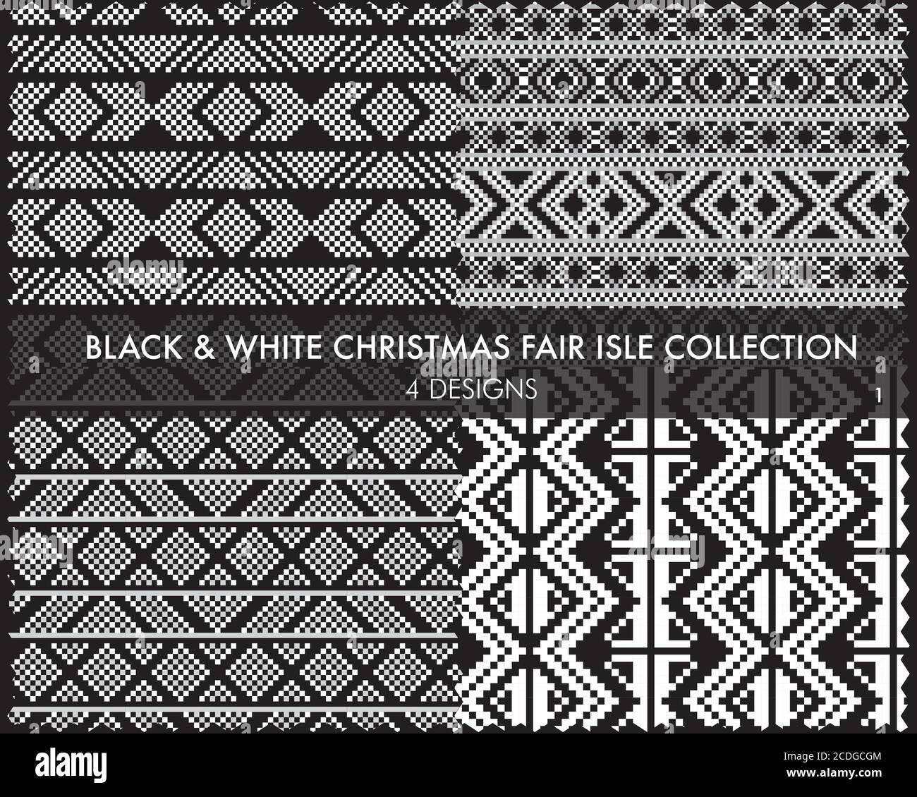 Black and White Christmas fair isle pattern collection includes 4 ...