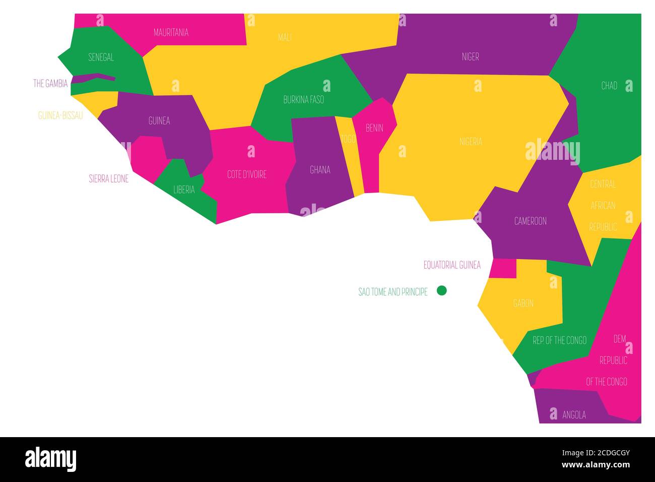 Countries of Guinea Gulf - Western Africa. Simplified and schematic ...