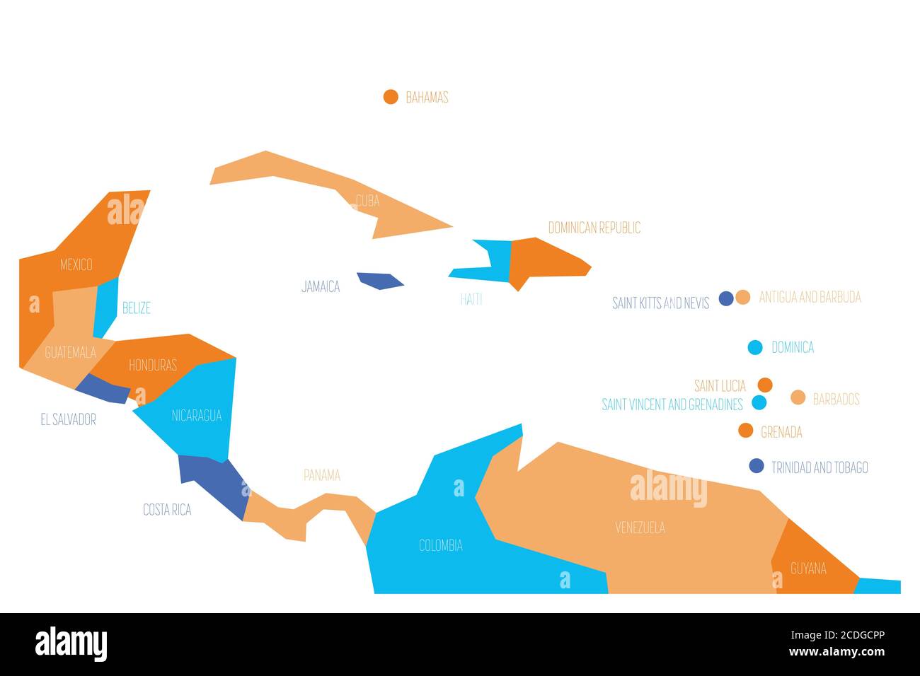 Map of Central America and Caribbean. Simlified schematic vector map in ...
